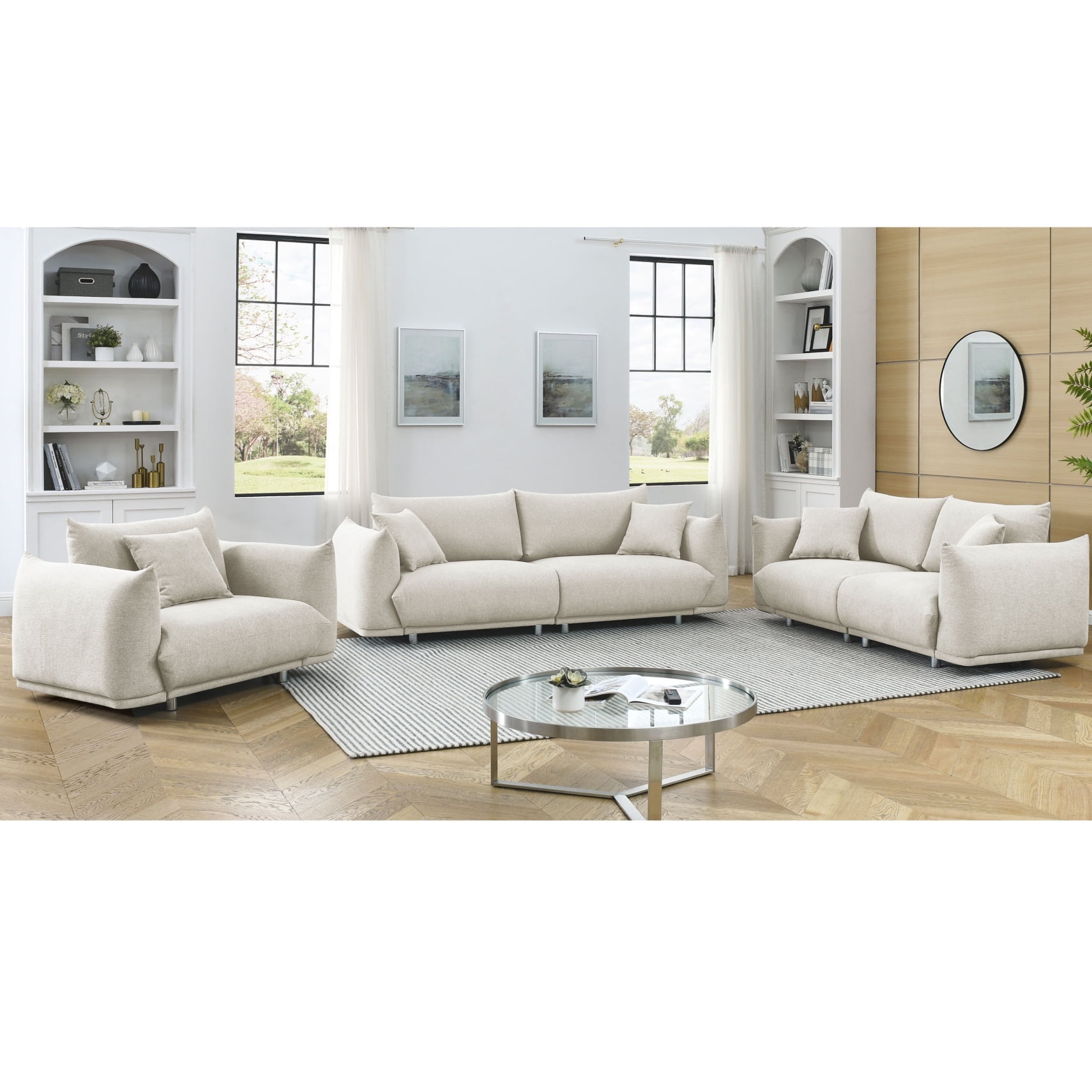 3 Pieces Modern Cloud Sofa Set with 5 Pillows, 3 Seater, 2 Seater & 1 ...