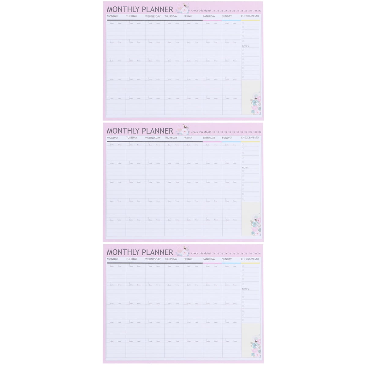 3 Pieces Monthly Planner Digital Calendar Blank Desk Without Dates ...