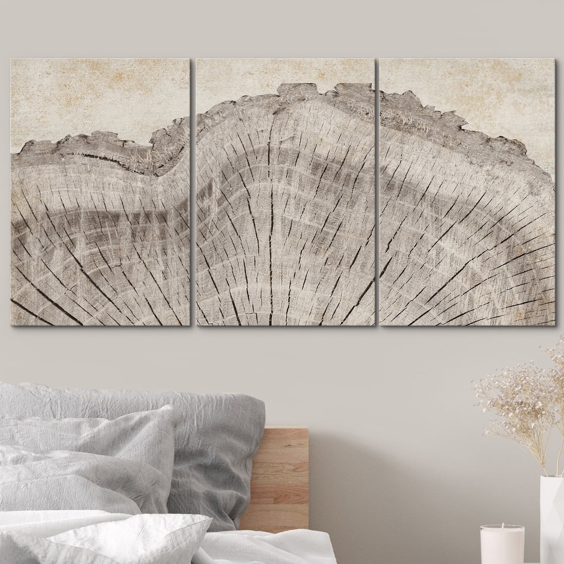 3 Pieces Oak Wood Tree Rings Wall Art Canvas Prints Abstract Poster ...