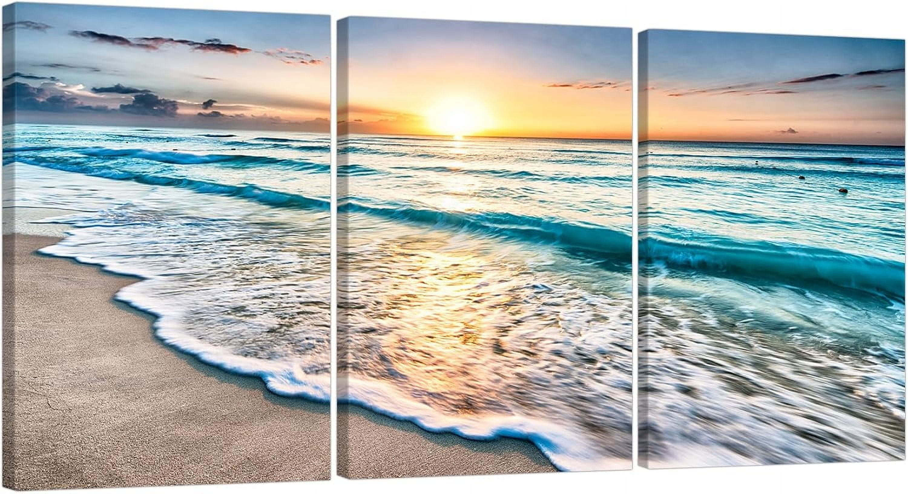3 Pieces Ocean Scenery Canvas Wall Art Ocean Sunset Poster Print ...