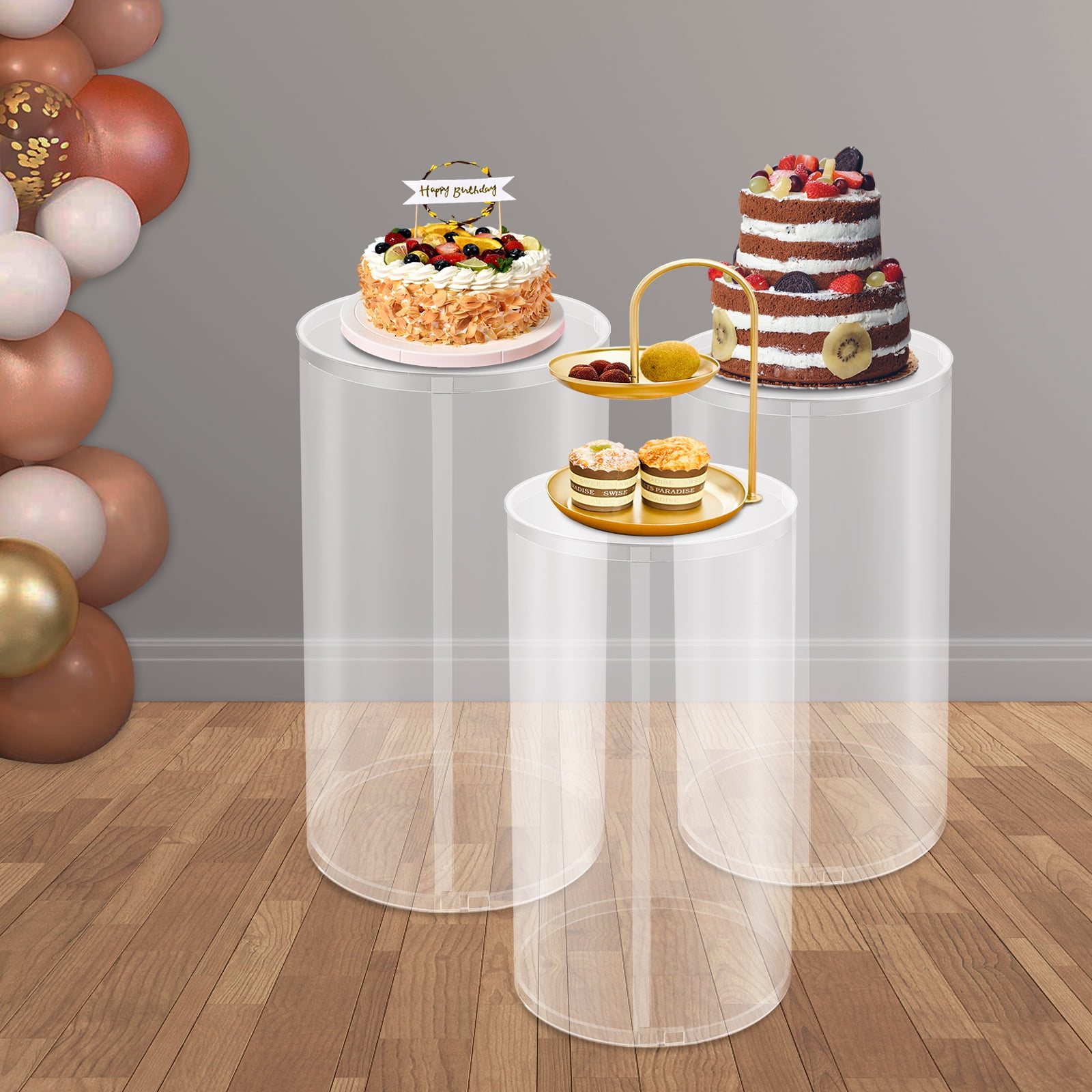 3 Pieces Of Transparent Acrylic PVC 60x33cm Cylindrical Wedding Cake ...