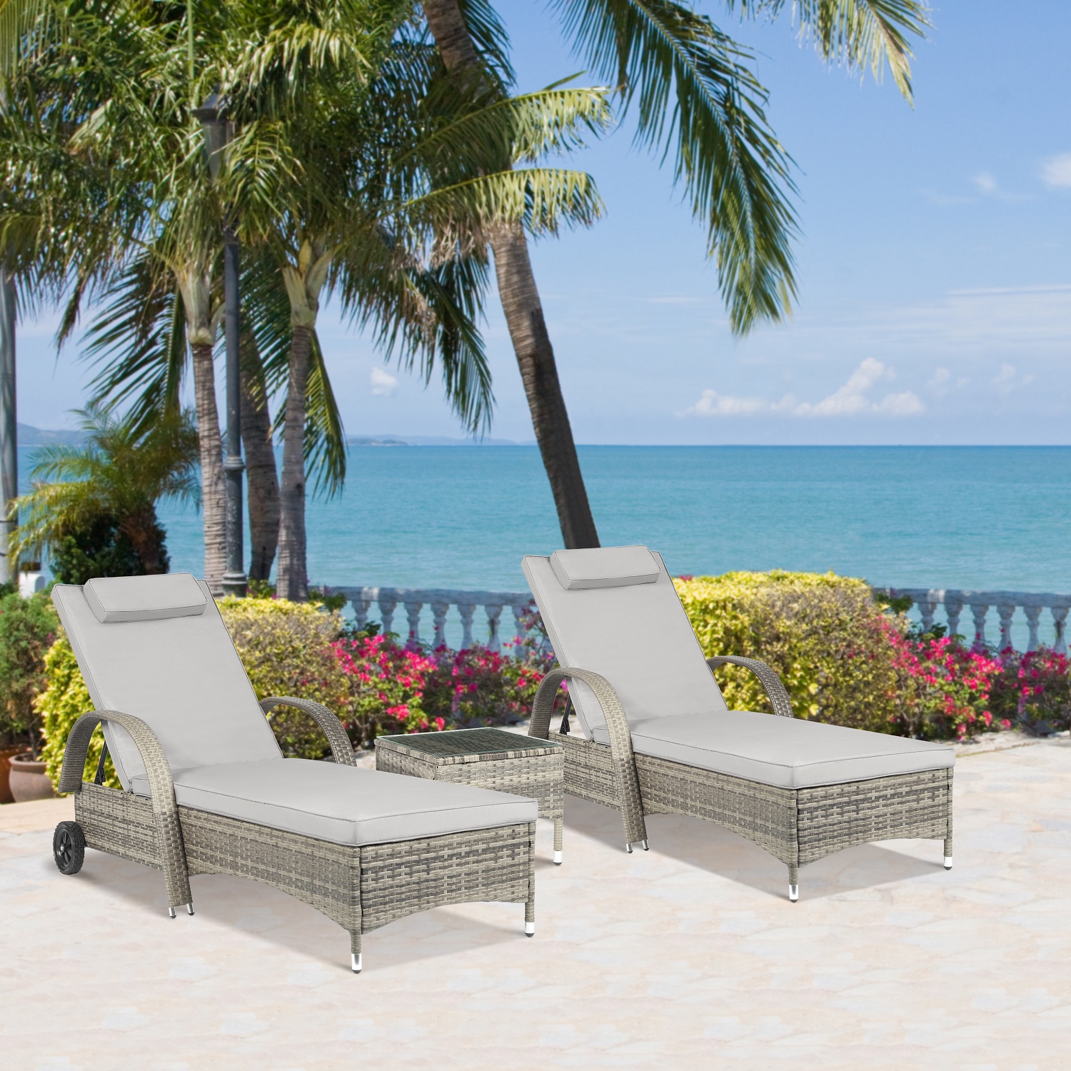 vidaXL Patio Lounge Bed Outdoor Sun Lounger Chair with Umbrella Poly ...