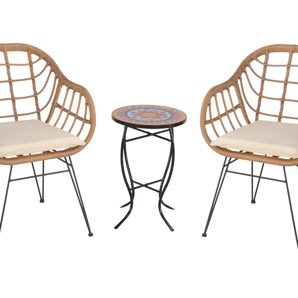 3 Pieces Outdoor Conversation Set Patio Bistro Sets with 2 PE Wicker ...