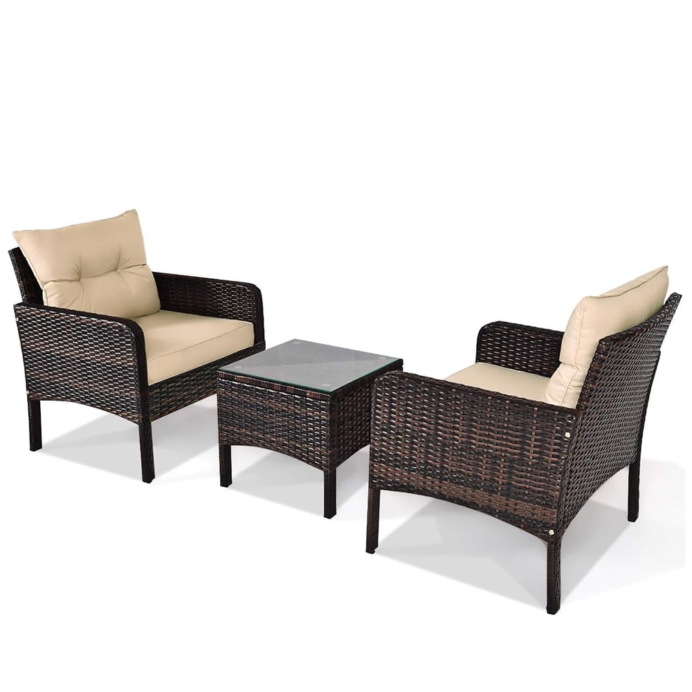 3 Pieces Outdoor Furniture Set, Rattan Wicker Coffee Table & Chairs Set ...