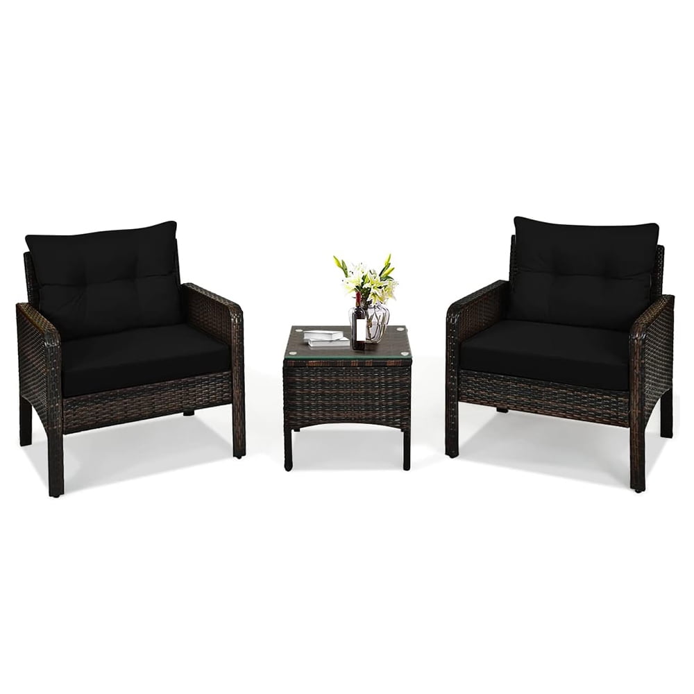 3 Pieces Outdoor Furniture Set, Rattan Wicker Coffee Table & Chairs Set ...