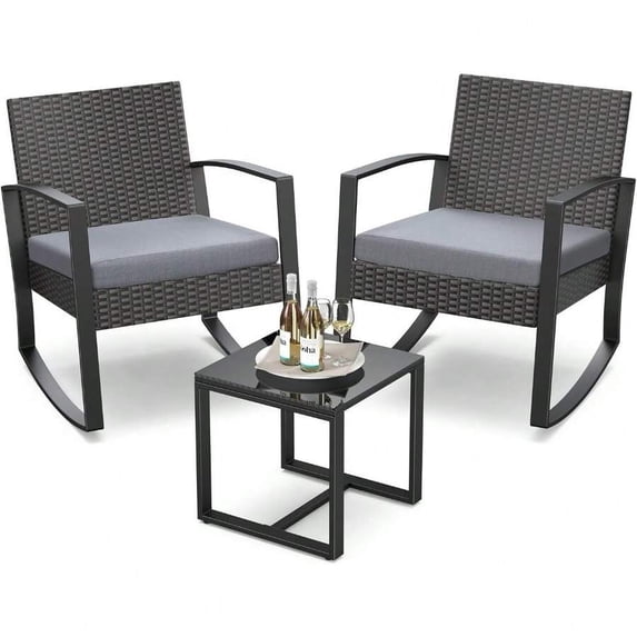 3 Pieces Outdoor Patio Furniture Set Rocking Bistro Set Outdoor Rattan ...