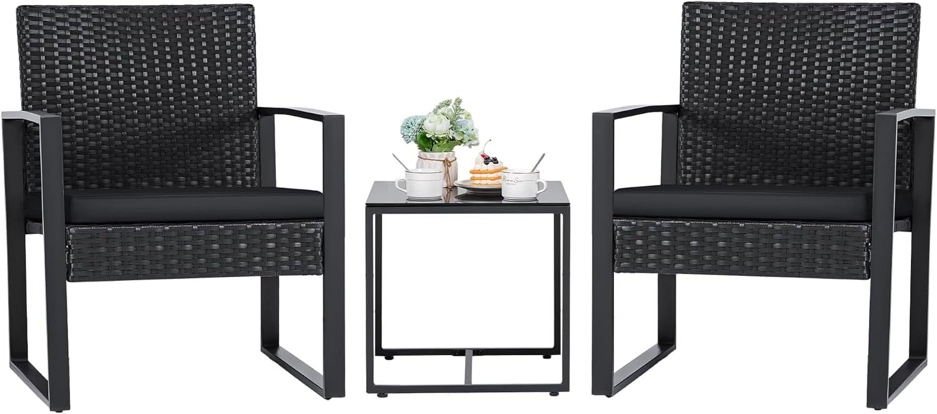 3 Pieces Outdoor Patio Wicker Furniture Set, Modern Rattan Chair ...