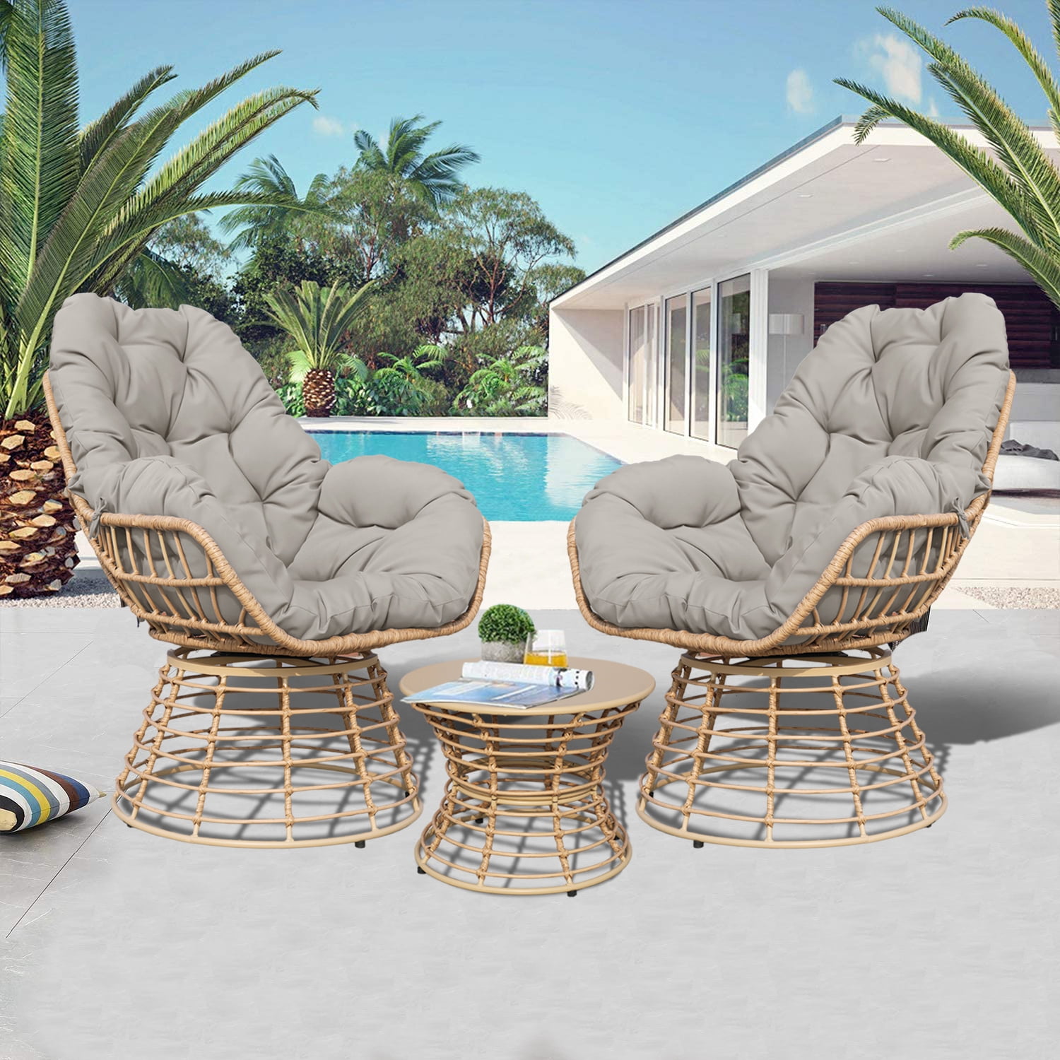 FKS LIFE Outdoor Swivel Rocker Patio Chairs Set 360 Degree Wicker ...