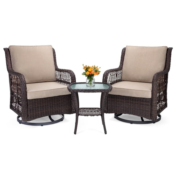 3 Pieces Outdoor Wicker Swivel Patio Set, 360° Swivel Rocking Patio ...