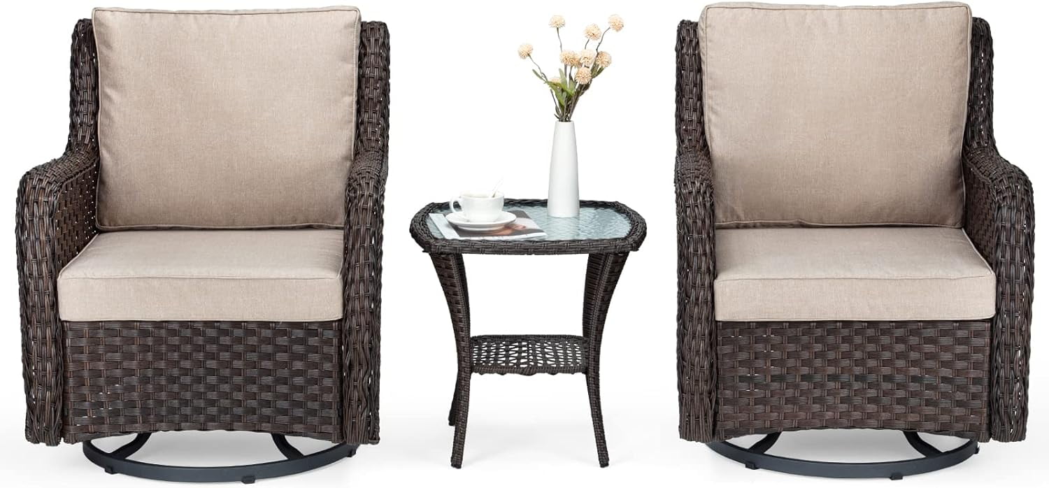 3 Pieces Outdoor Wicker Swivel Rocker Patio Set, 360-Degree Swivel ...