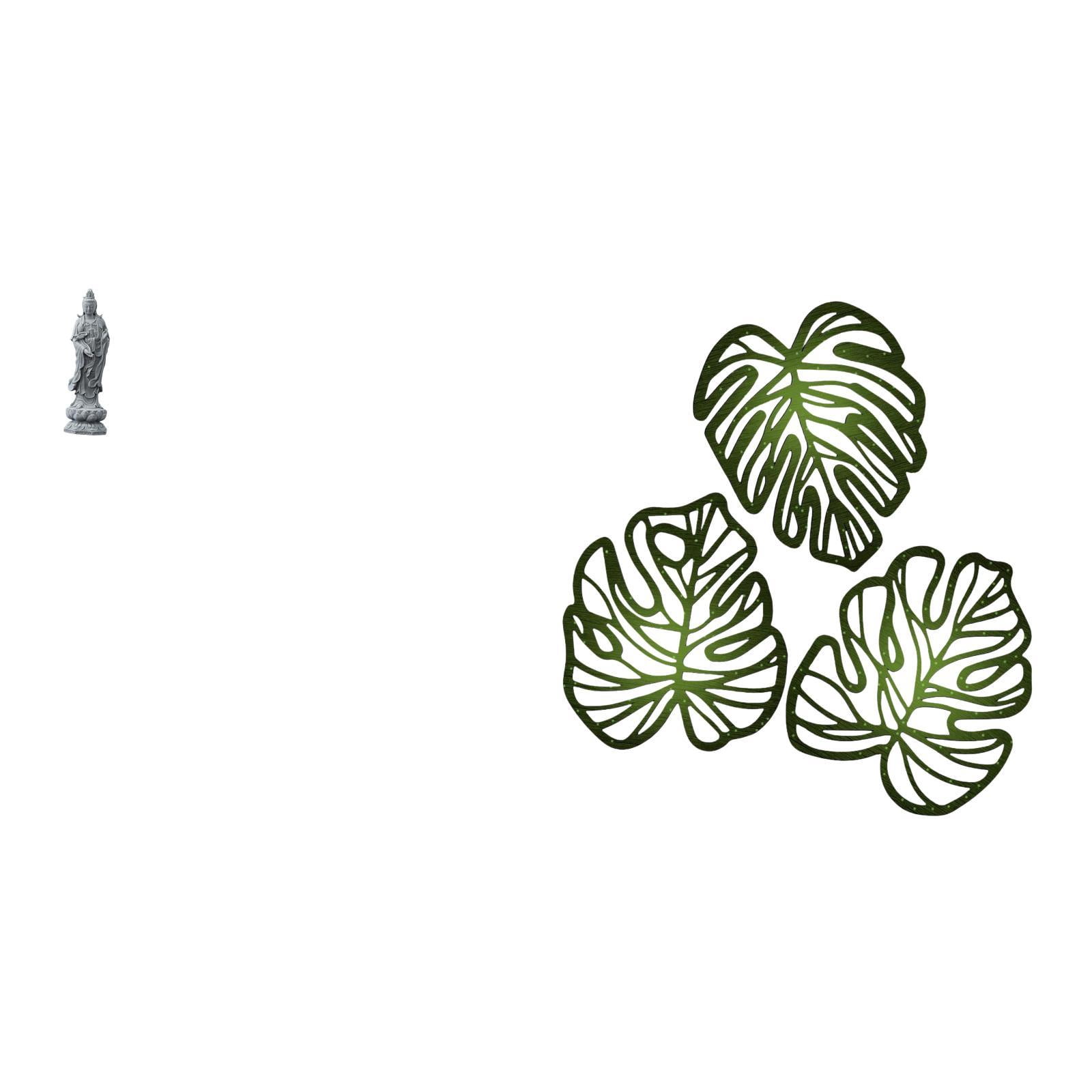 3 Pieces Palm Leaves Wood Ornament Guan Yin Wall Plaque Sculpture ...