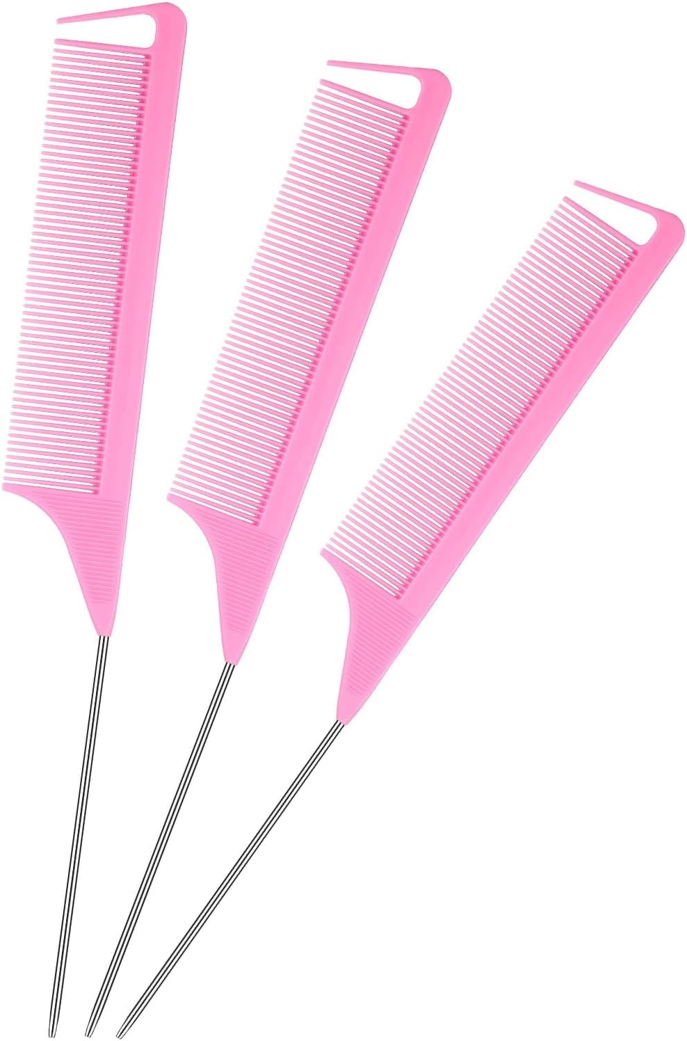 3 Pieces Parting Comb for Braids Rat Tail Hair Comb Steel Pin Carbon ...