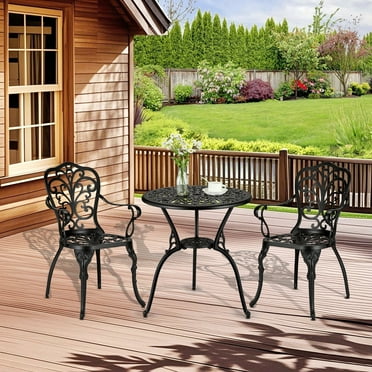 Bistro Table Set Outdoor Patio Set 3 Piece Rust-Resistant Cast Aluminum ...