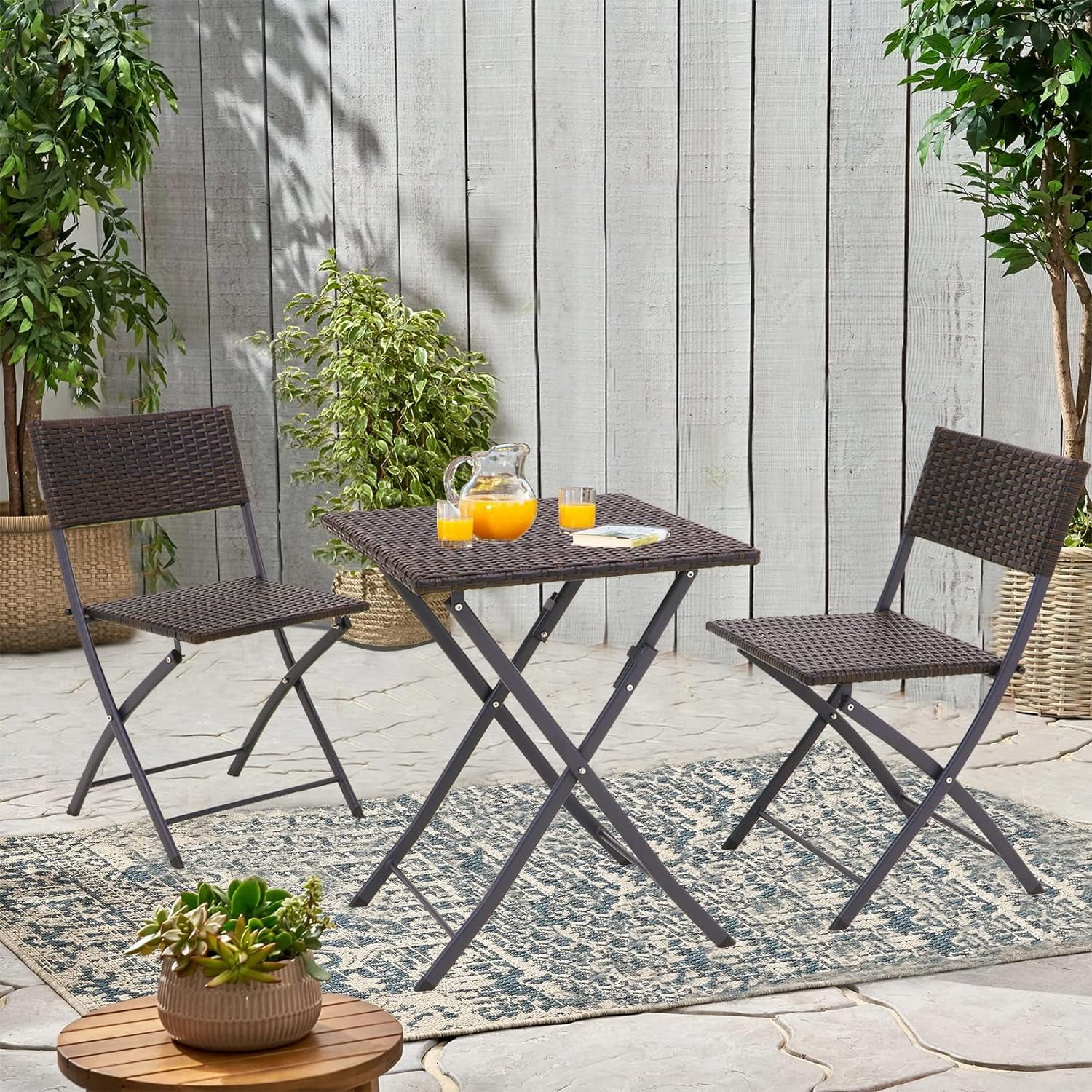 3 Pieces Patio Bistro Set Folding Table and Chair Outdoor Conversation ...