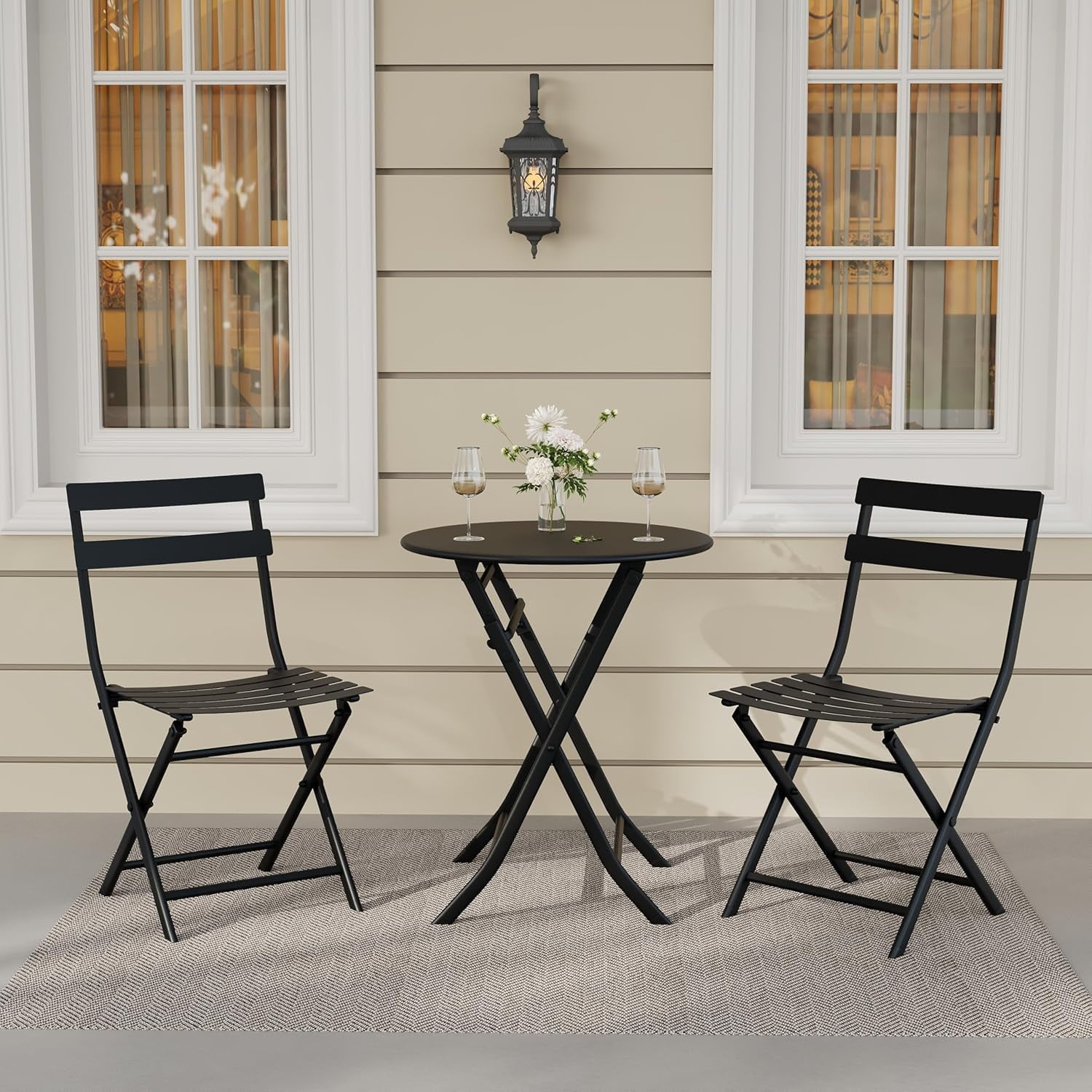 3 Pieces Patio Bistro Set, Outdoor Folding Table and Chairs Set of 2 ...