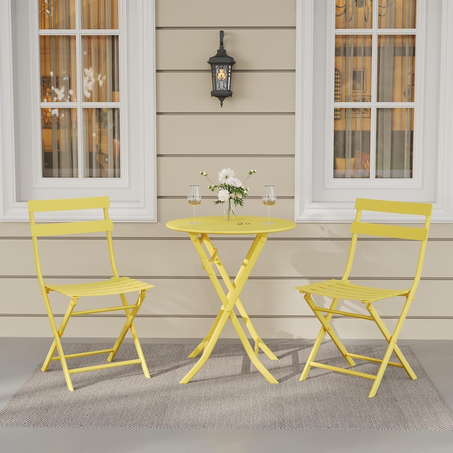3 Pieces Patio Bistro Set, Outdoor Folding Table and Chairs Set of 2 ...