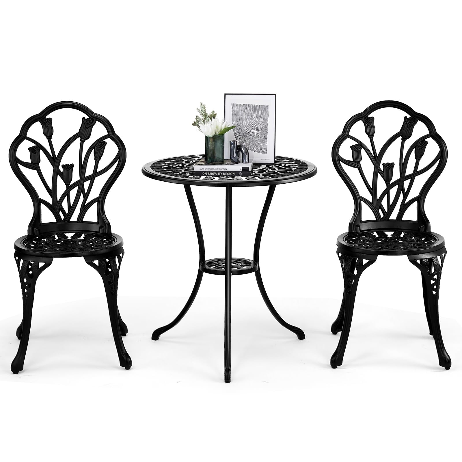 3 Pieces Patio Bistro Set, Rust-Resistant Cast Aluminum Outdoor Bistro ...