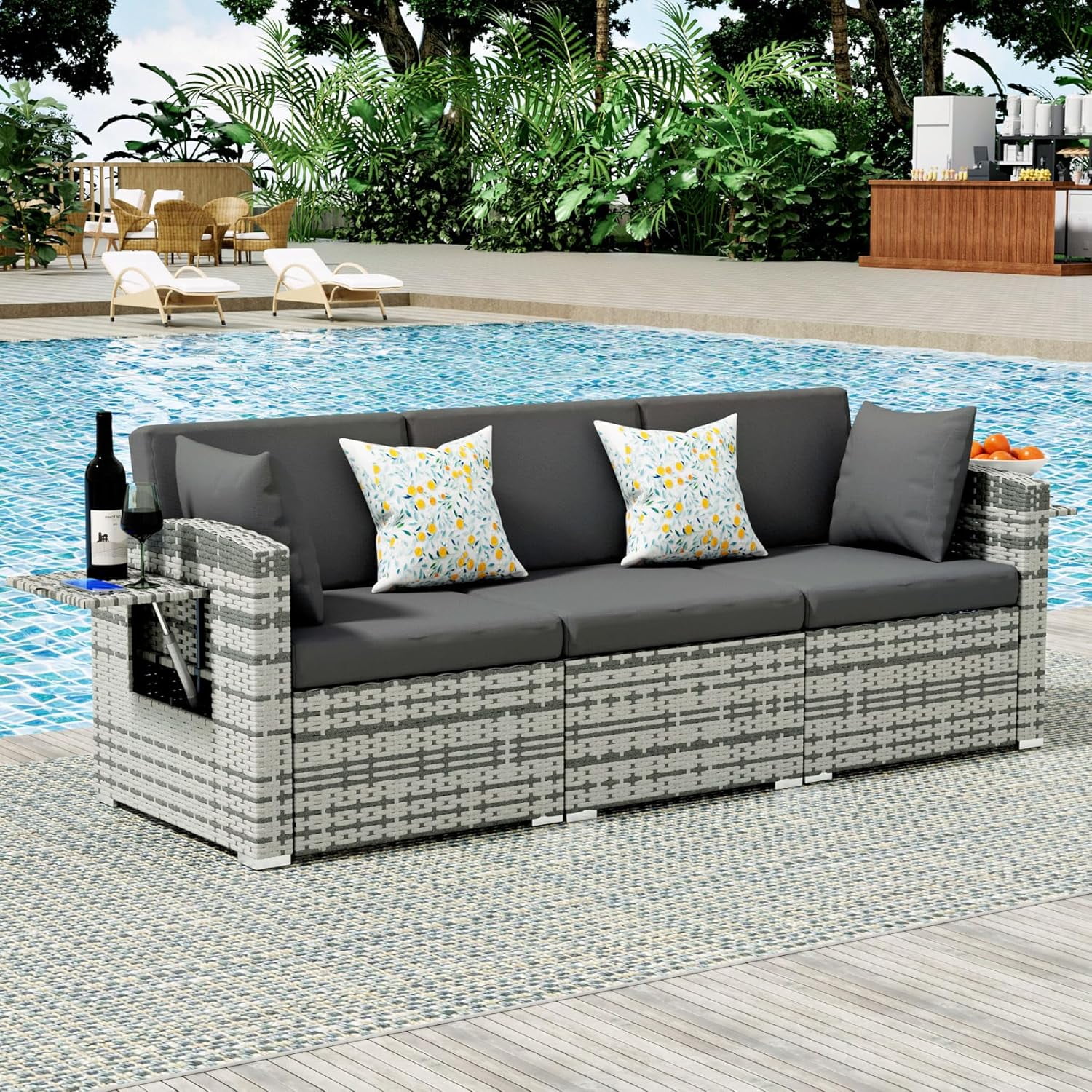 3 Pieces Patio Furniture Set, Outdoor Sectional Sofa Couch, Wicker ...