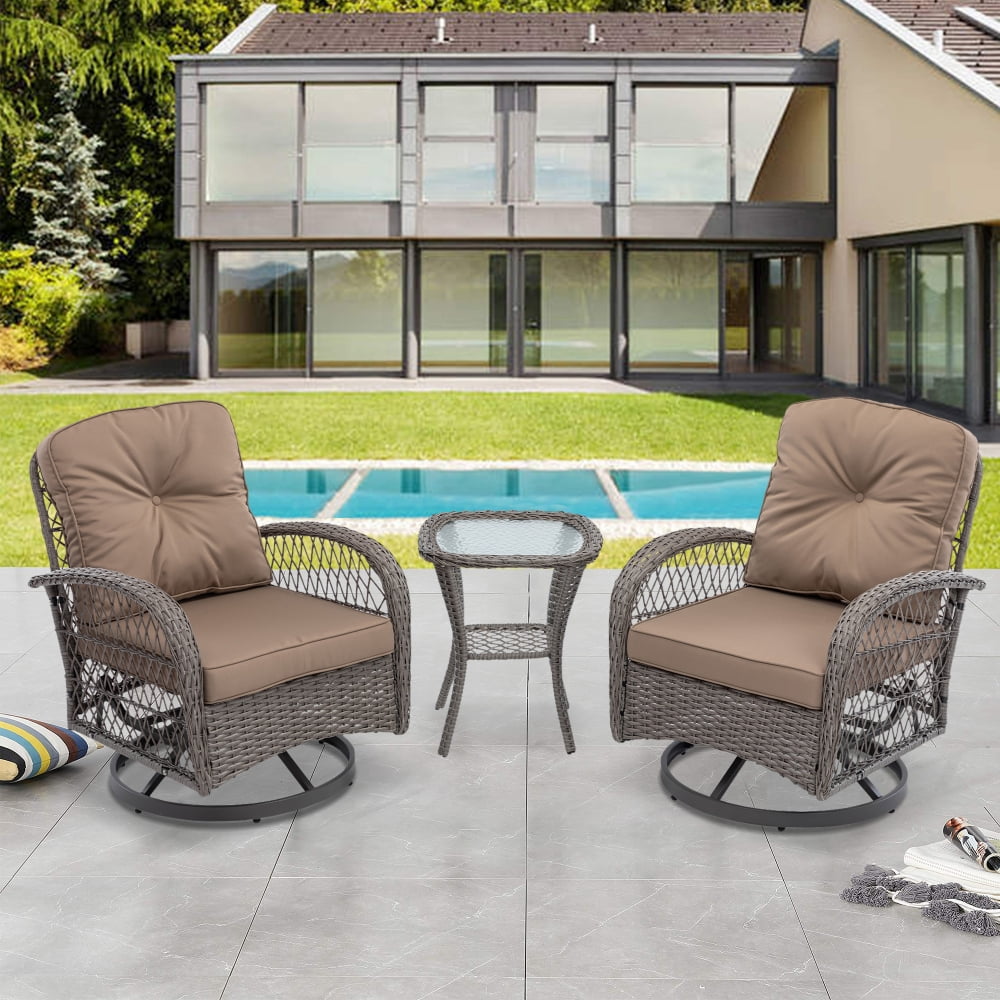 3 Pieces Patio Furniture Set, Outdoor Swivel Glider Rocker, Wicker ...