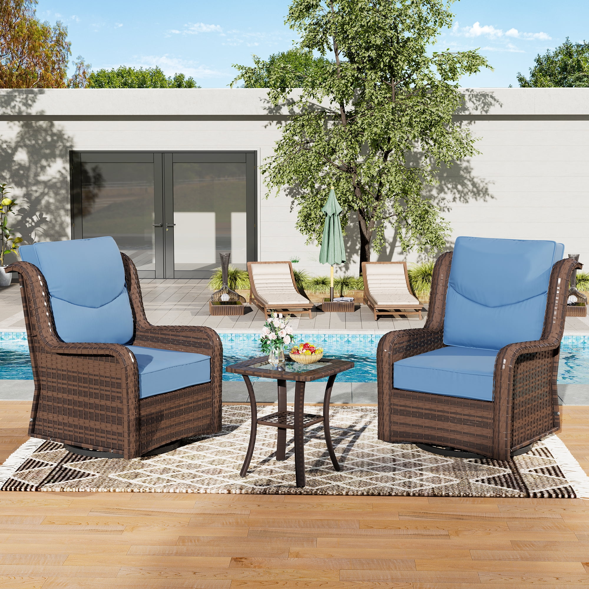 3 Pieces Patio Furniture Set, Outdoor Swivel Glider Rocker, Wicker ...