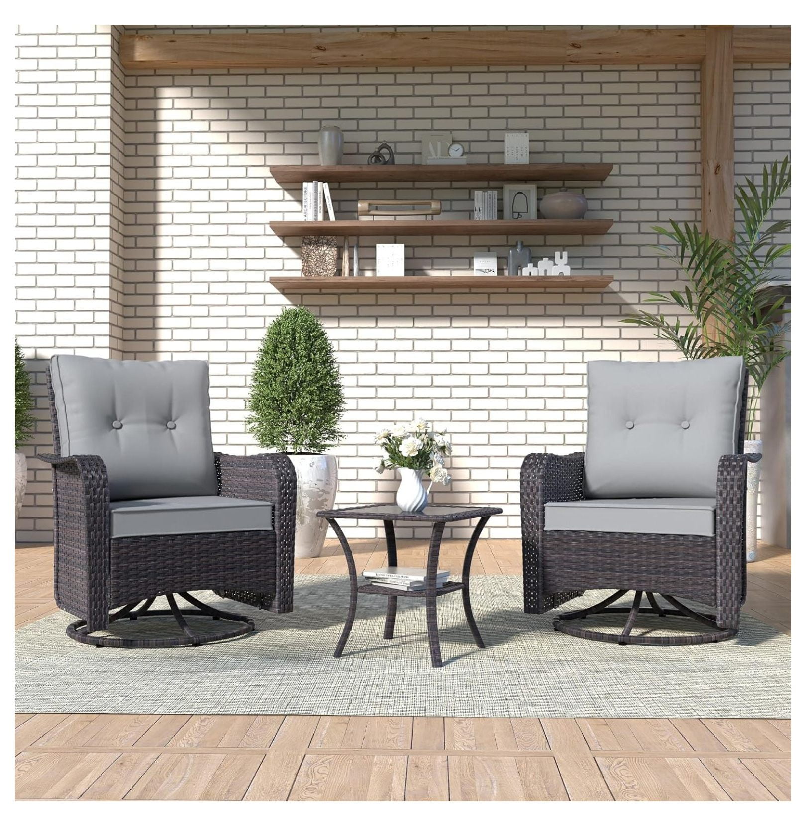 3 Pieces Patio Furniture Set Outdoor Swivel Gliders Rocker, Wicker ...