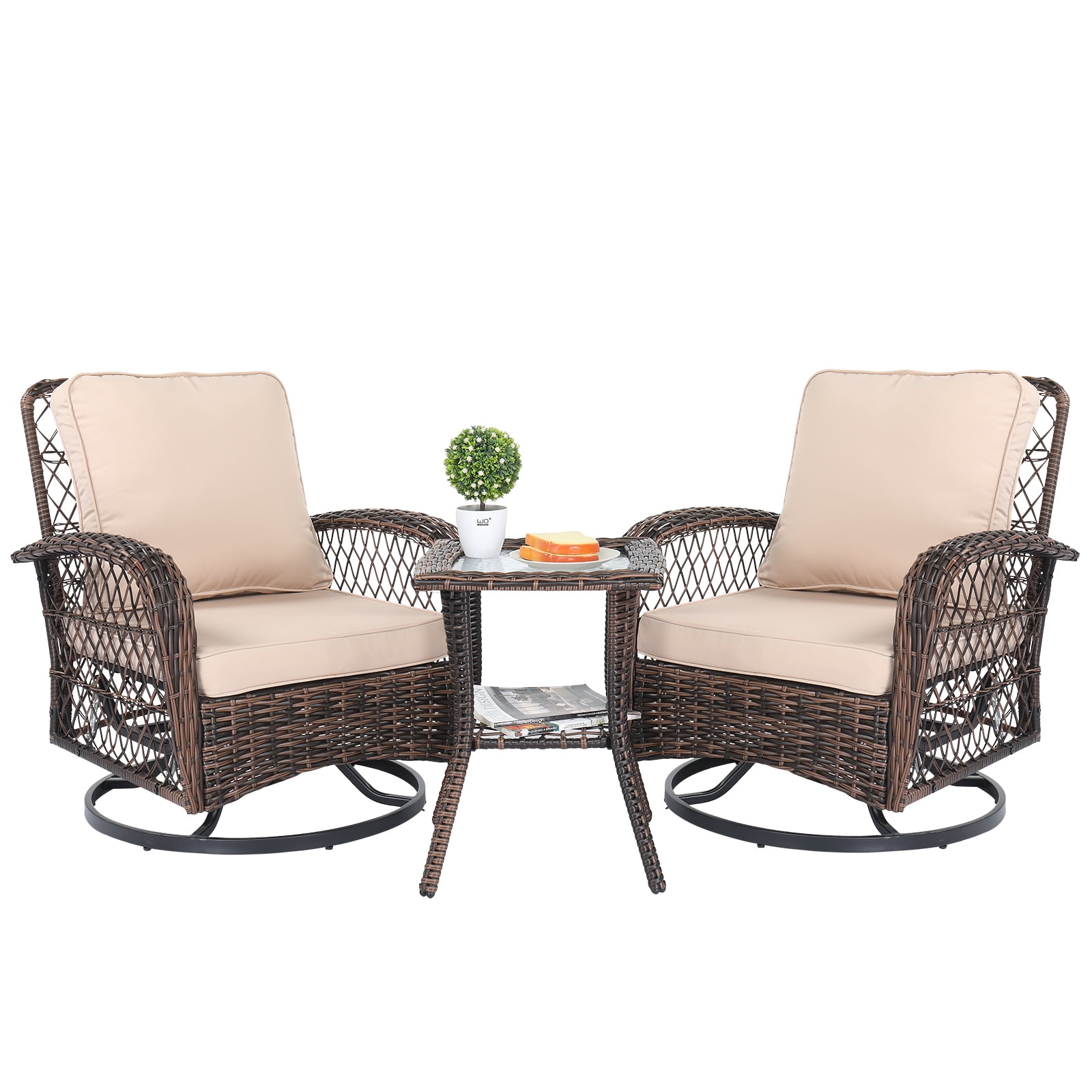 3 Pieces Patio Furniture Set, Outdoor Swivel Gliders Rocker, Wicker ...