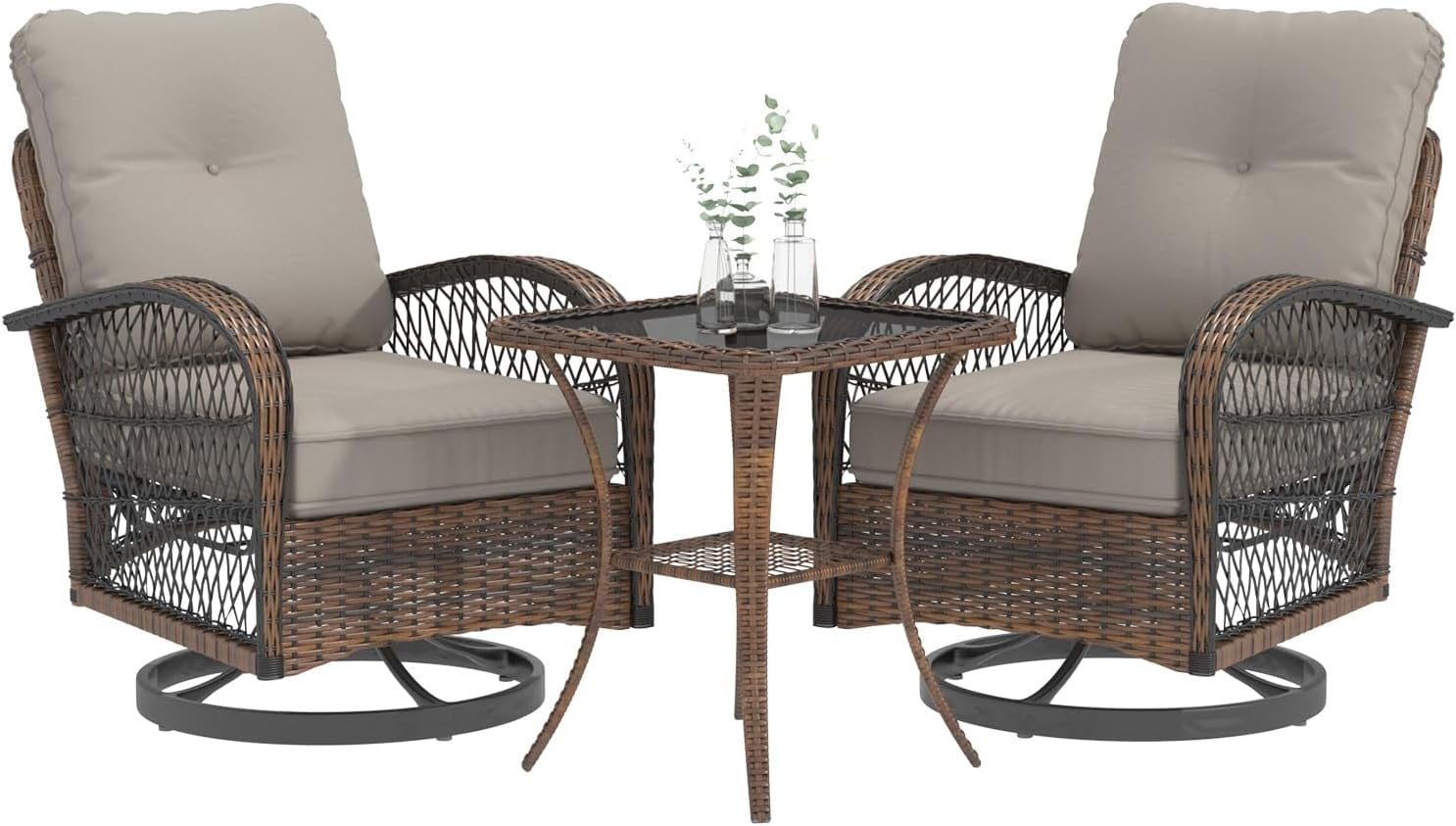 3 Pieces Patio Furniture Set, Outdoor Swivel Rocker Patio Chairs ...