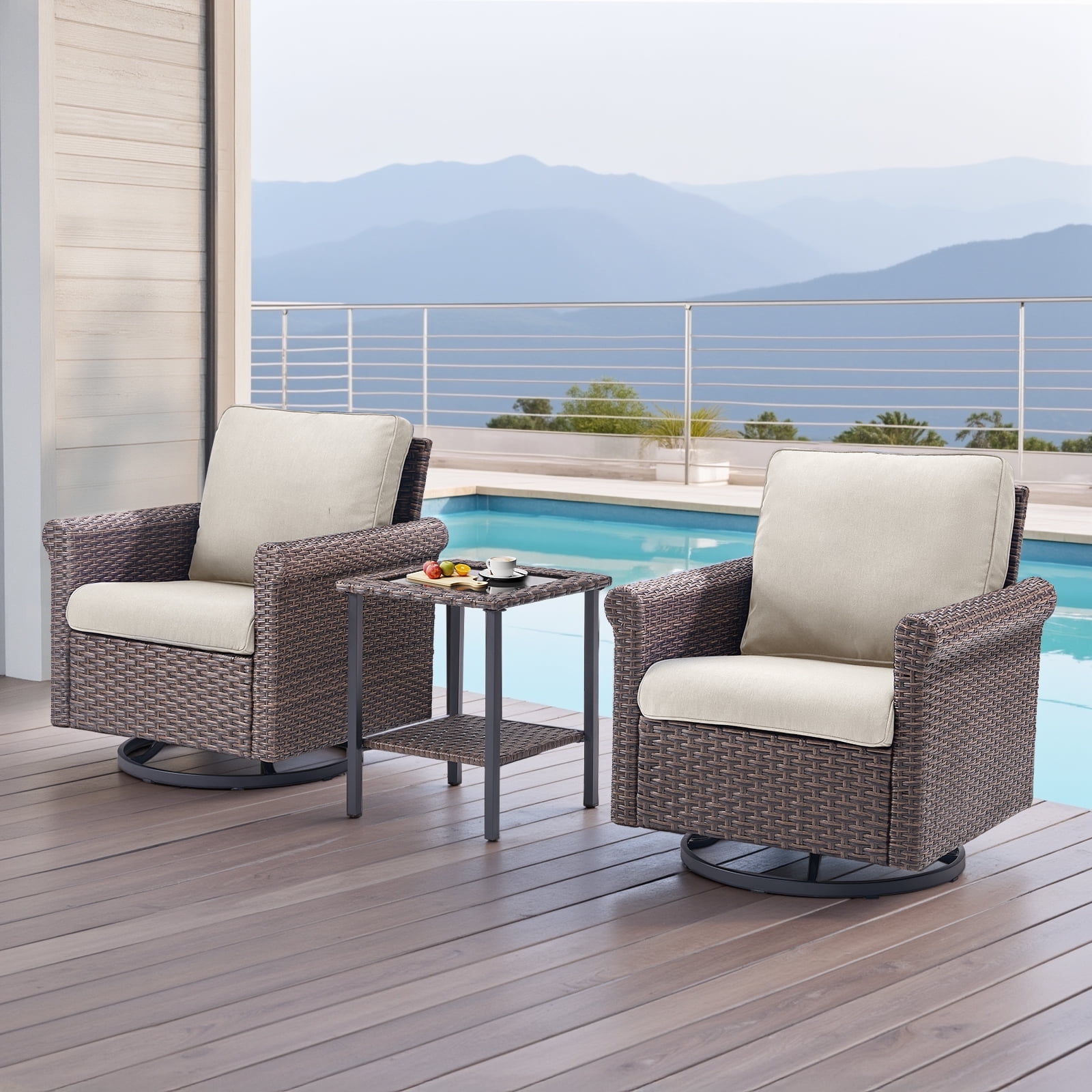 3 Pieces Patio Furniture Set, Outdoor Swivel Rocker Patio Chairs ...