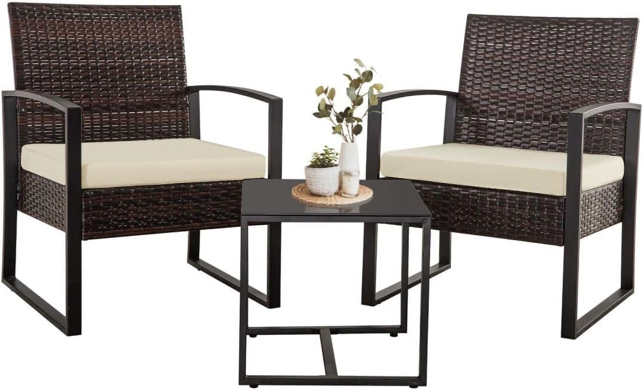 3 Pieces Patio Furniture Set, Outdoor Wicker Conversation Bistro Set w ...