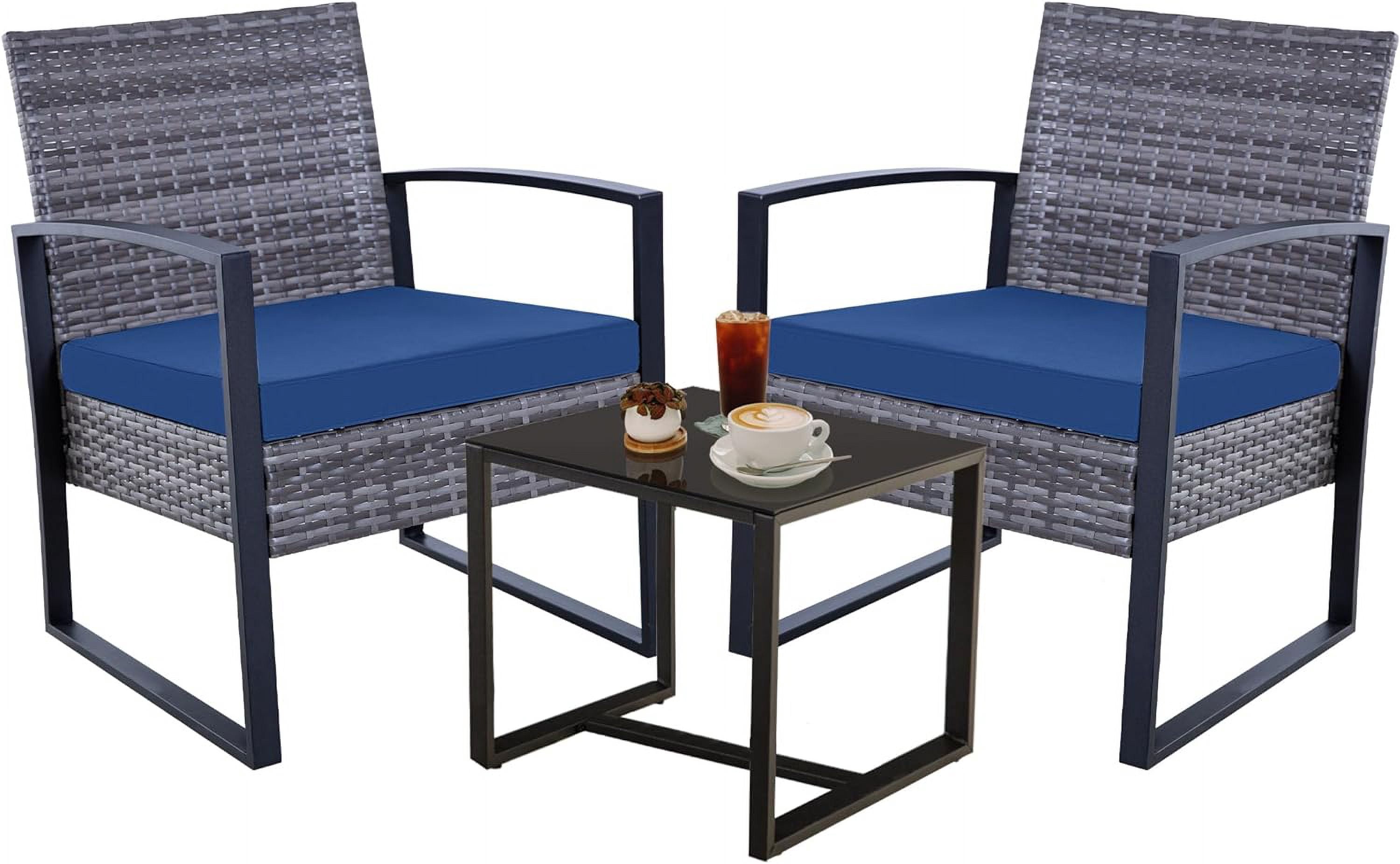 3 Pieces Patio Furniture Set, Outdoor Wicker Conversation Bistro Set w ...