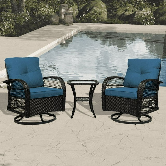 3-Piece Patio Furniture Set with Swivel Rocking Chairs & Tempered Glass ...