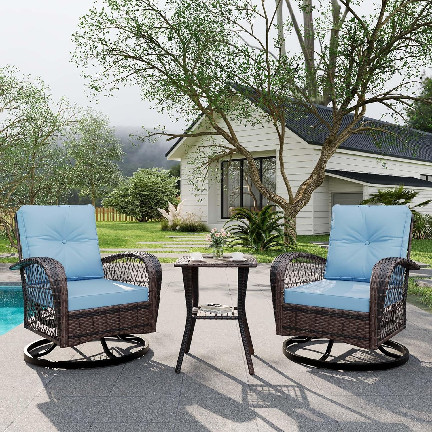 3 Pieces Patio Furniture Set,Wicker Bistro Furniture Set with Rattan ...