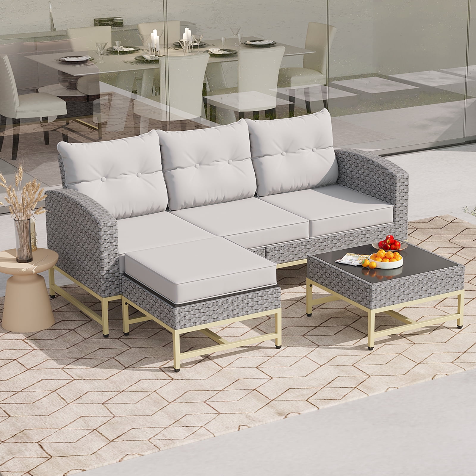 3 Pieces Patio Furniture Set Wicker Outdoor Conversation Set Sectional ...