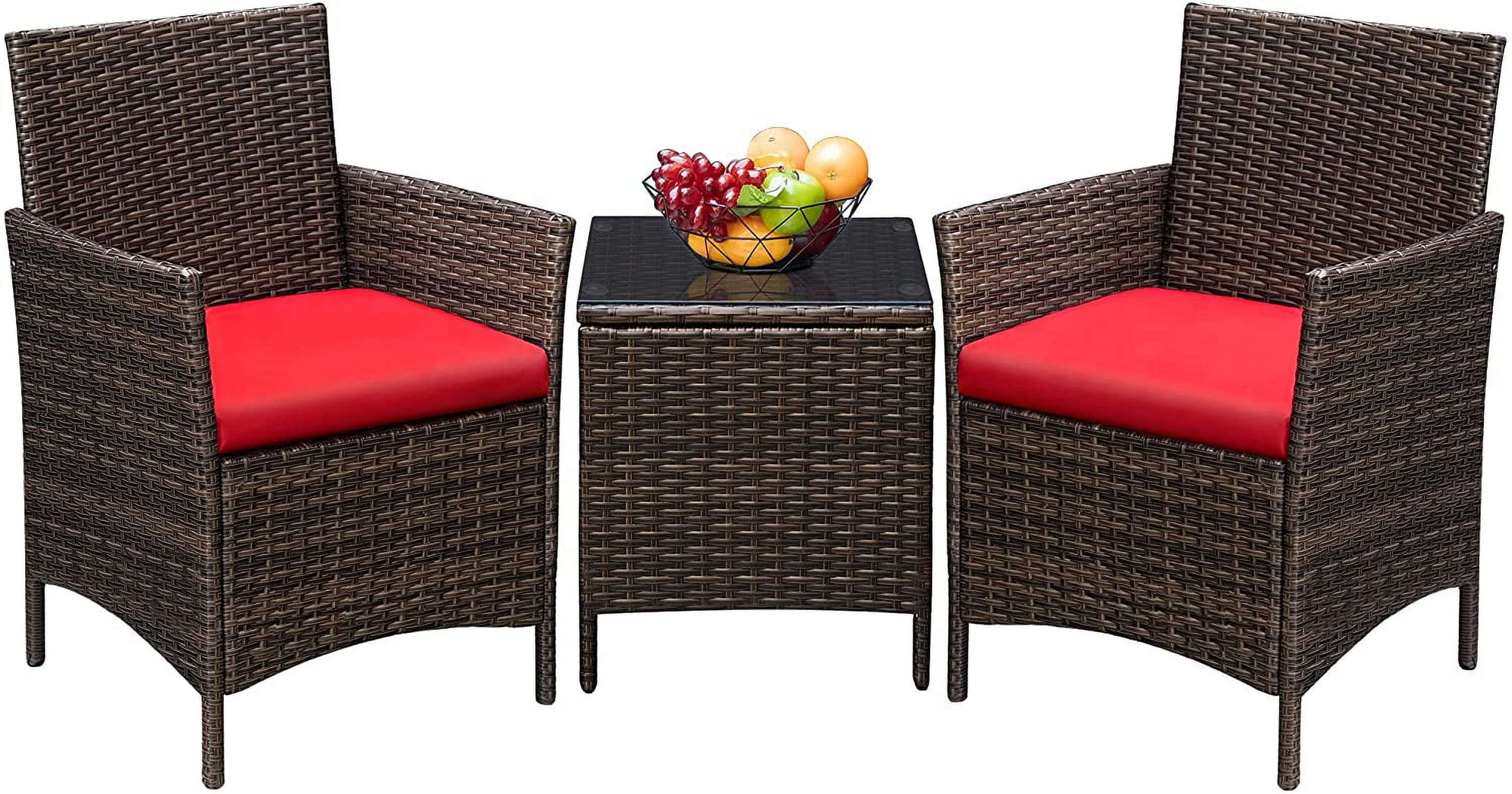 3 Pieces Patio Furniture Sets Outdoor PE Rattan Wicker Chairs with Soft ...