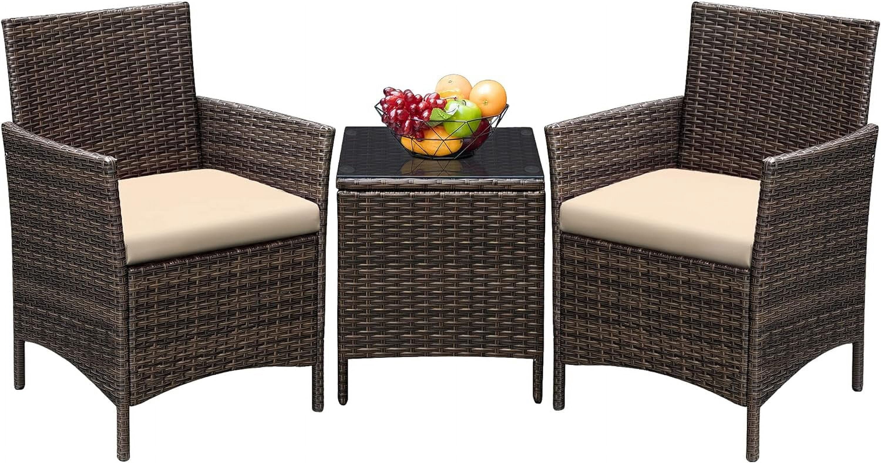 3 Pieces Patio Furniture Sets Outdoor PE Rattan Wicker Chairs with Soft ...