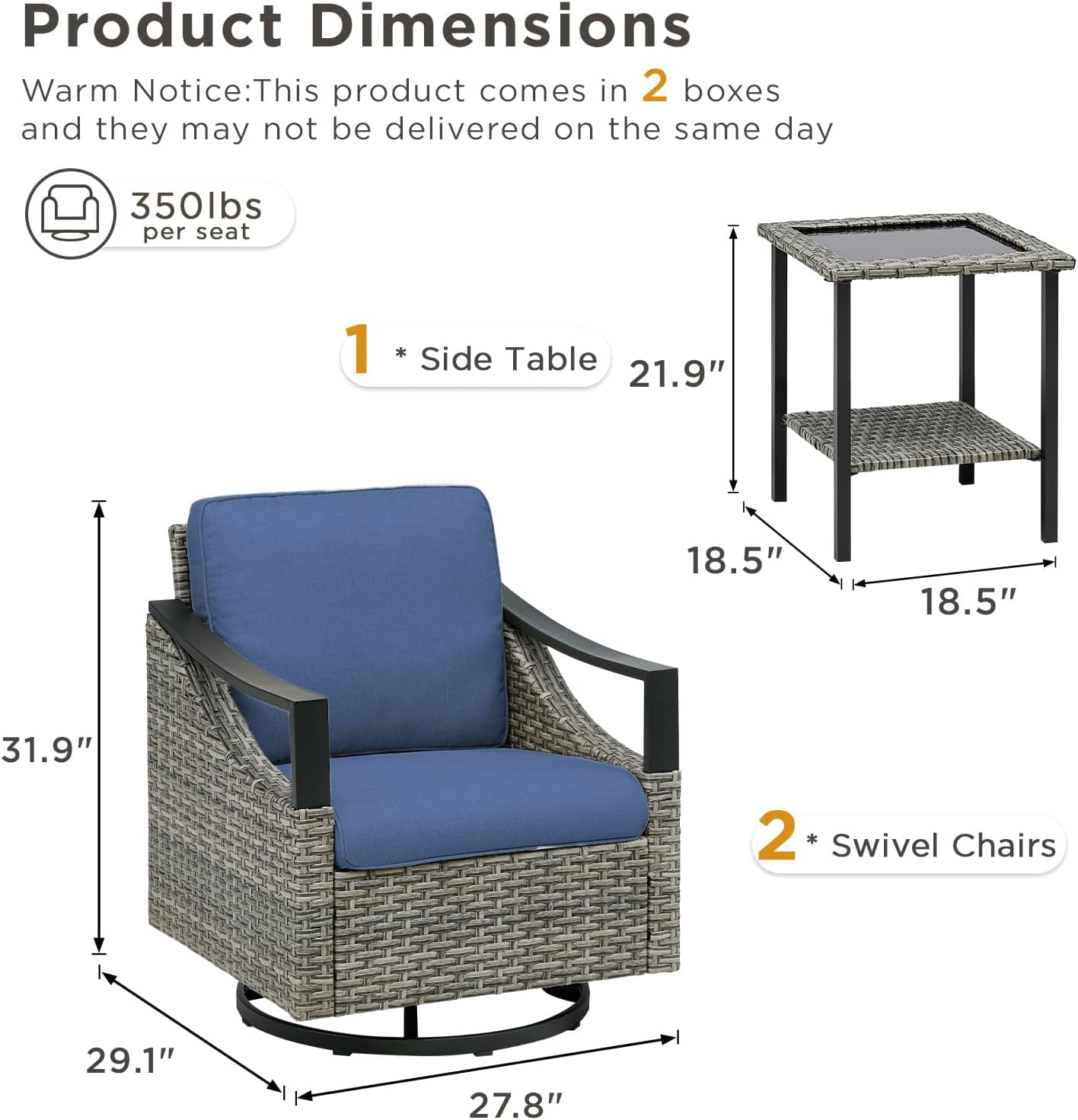 3 Pieces Patio Furniture Sets - Wicker Patio Swivel Rocker Chairs with ...