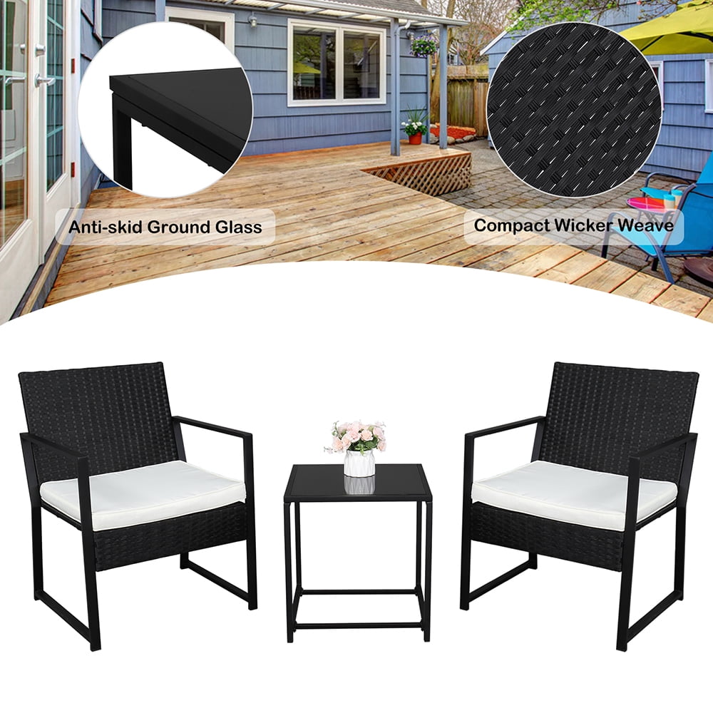 3 Pieces Patio Rattan Chair Sets, Outdoor Bistro Set, PE Wicker Patio ...