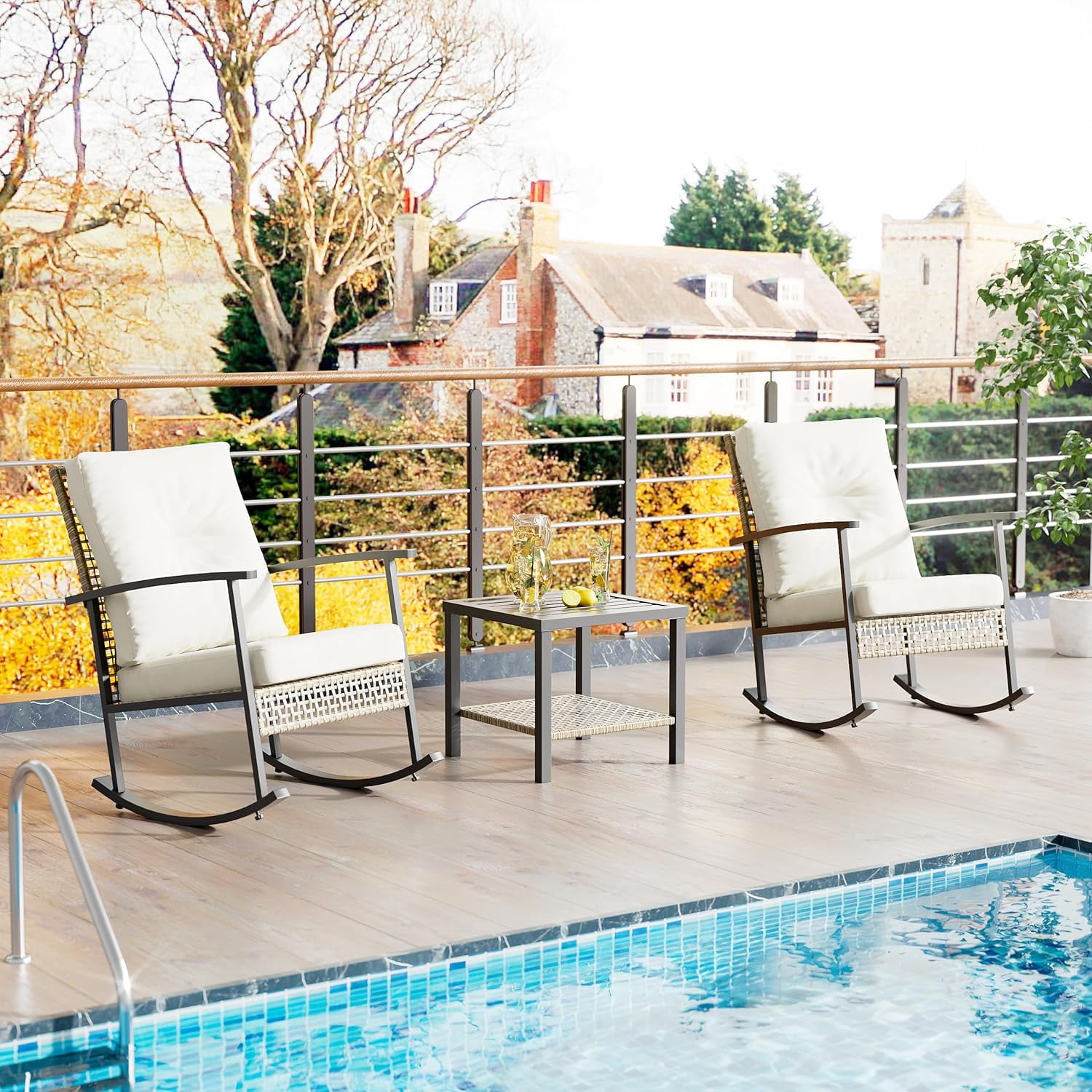 3 Pieces Patio Rocking Chairs and Table Set, Outdoor Patio Furniture ...