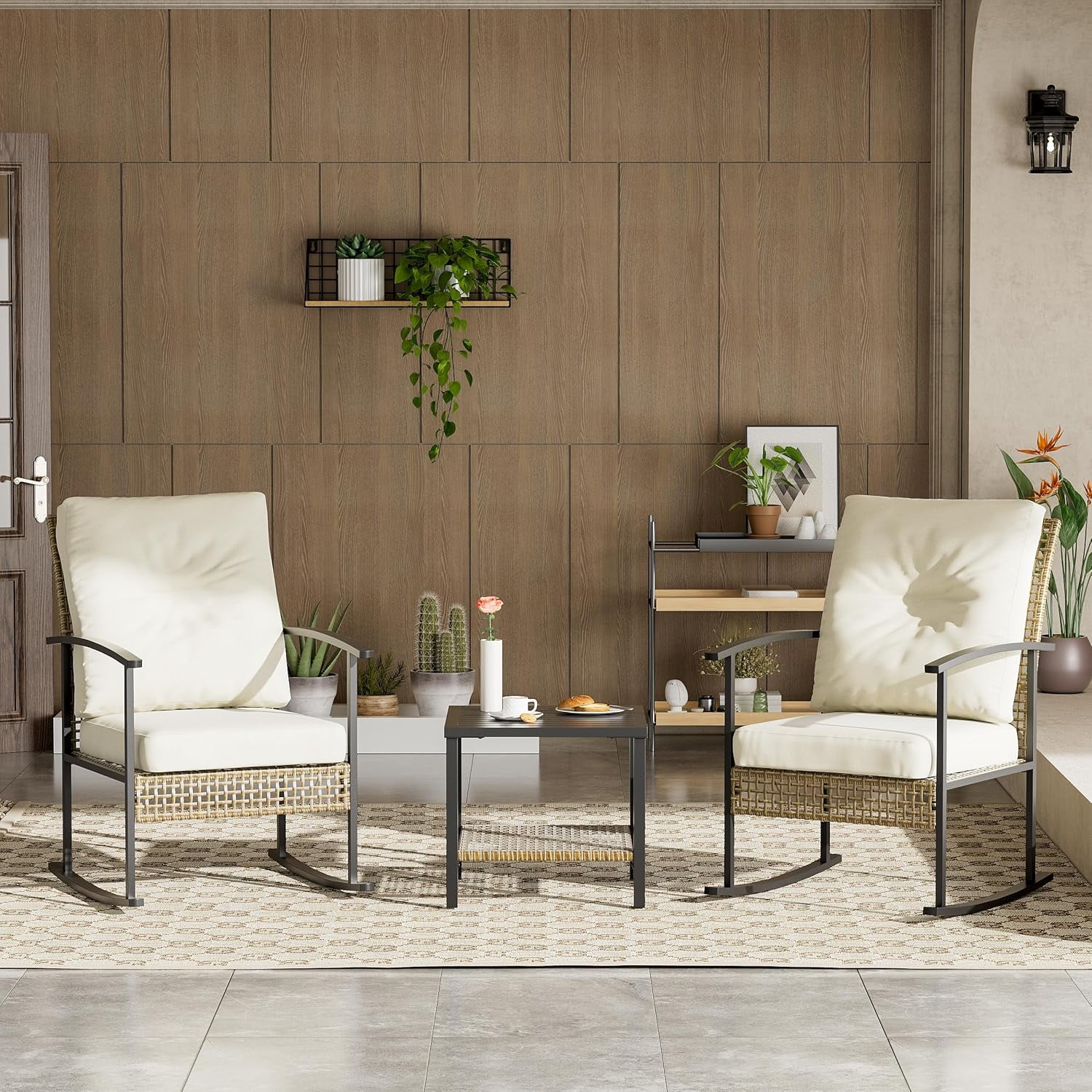 3 Pieces Patio Rocking Chairs and Table Set, Outdoor Patio Furniture ...