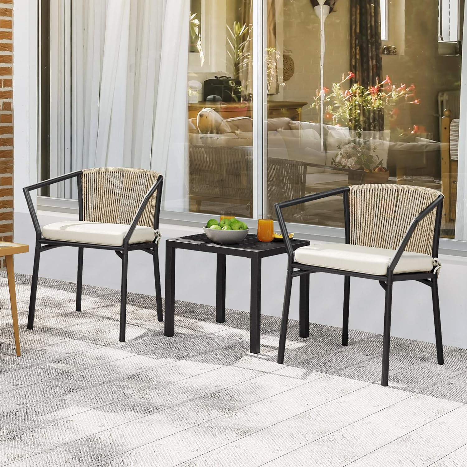 3 Pieces Patio Set Wicker Furniture Outdoor Table and Chairs Rattan ...