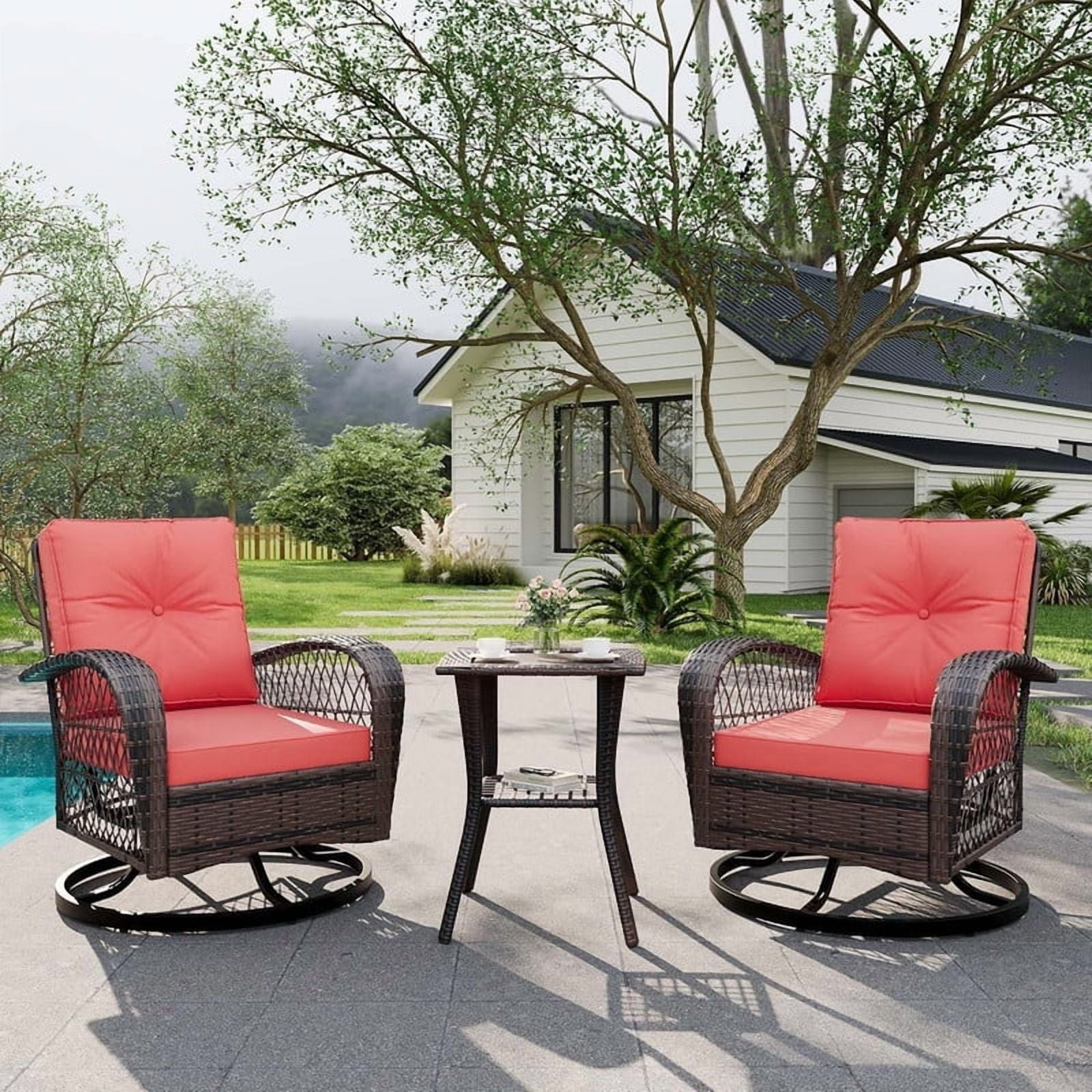 3 Pieces Patio Wicker Glider Chairs, Outdoor Swivel Rockers Patio ...