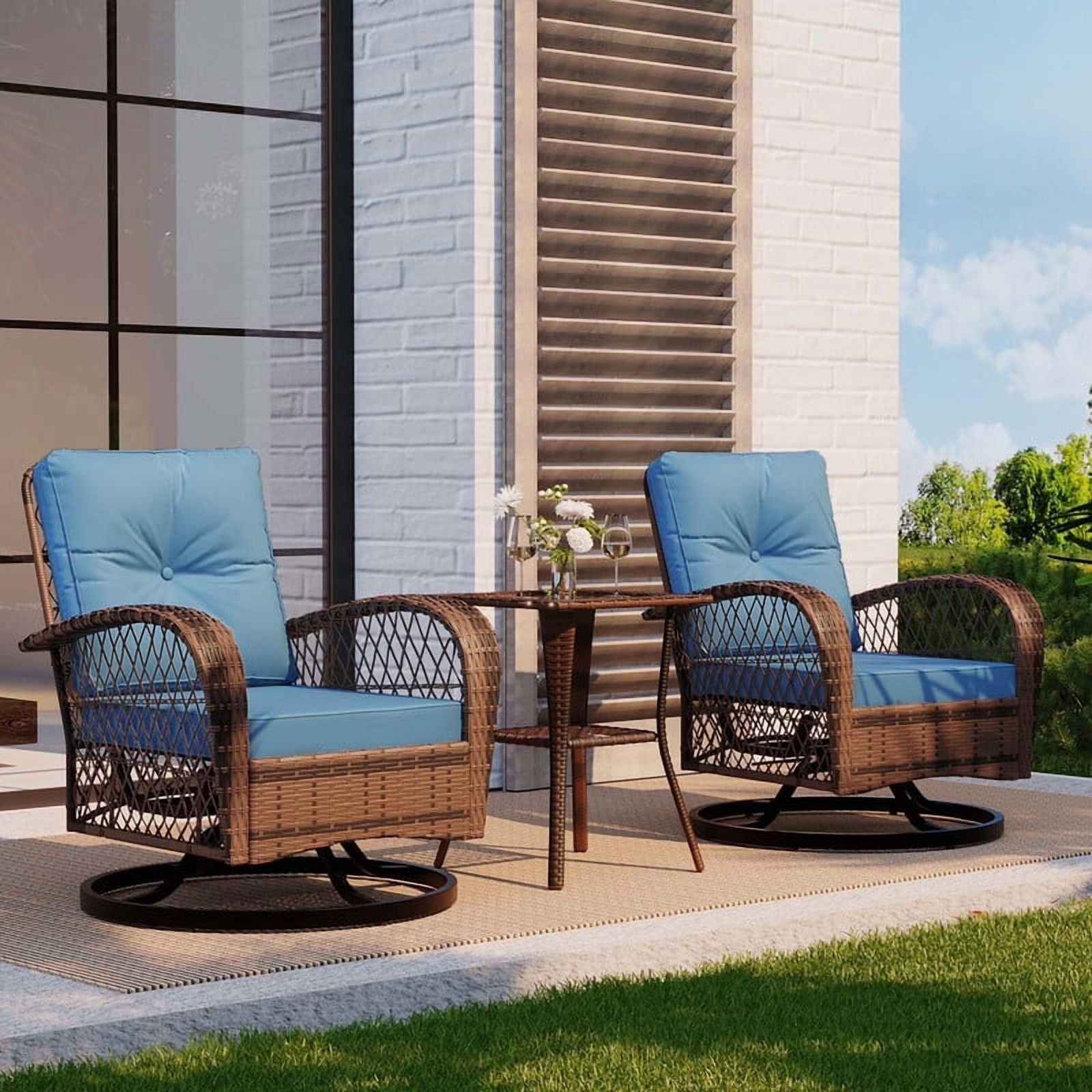 3 Pieces Patio Wicker Glider Chairs, Outdoor Swivel Rockers Patio ...
