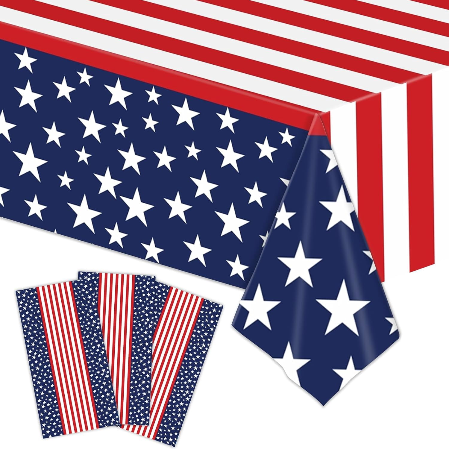 3 Pieces Patriotic Stars and Stripes Tablecloth - 54x108" Disposable ...