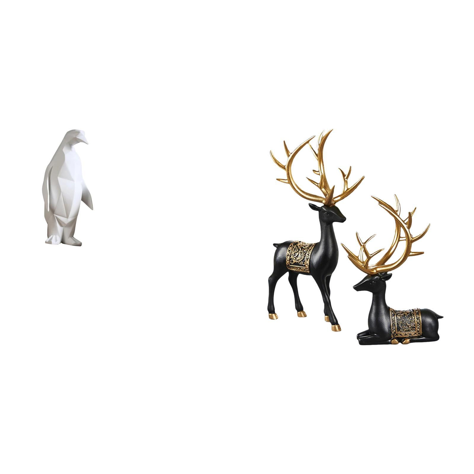 3 Pieces Penguin Sculpture Reindeer Figurine Animal Resin Craft for ...