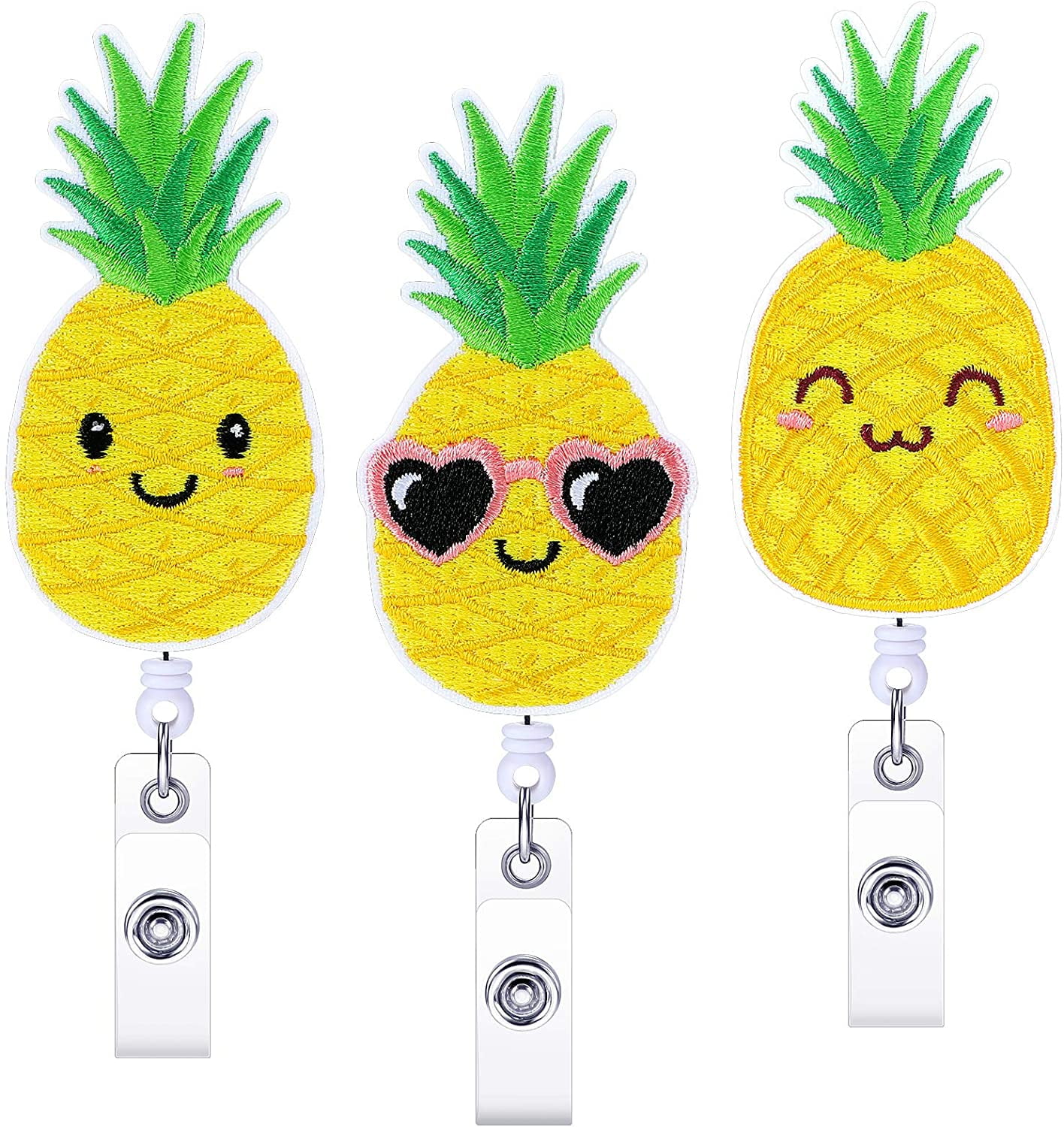 3 Pieces Pineapple Badge Reel Holder Summer Felt Embroidered ...