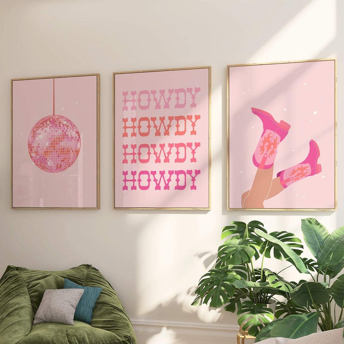 3 Pieces Pink Disco Cowgirl Posters Prints Canvas Painting Howdy ...