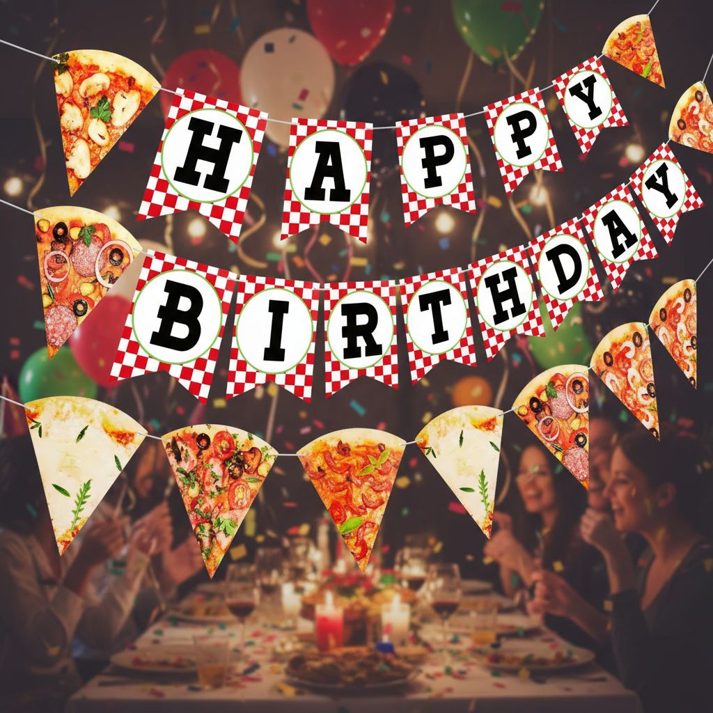 3 Pieces Pizza Party Decorations Pizza Banner Garland Supplies Happy ...