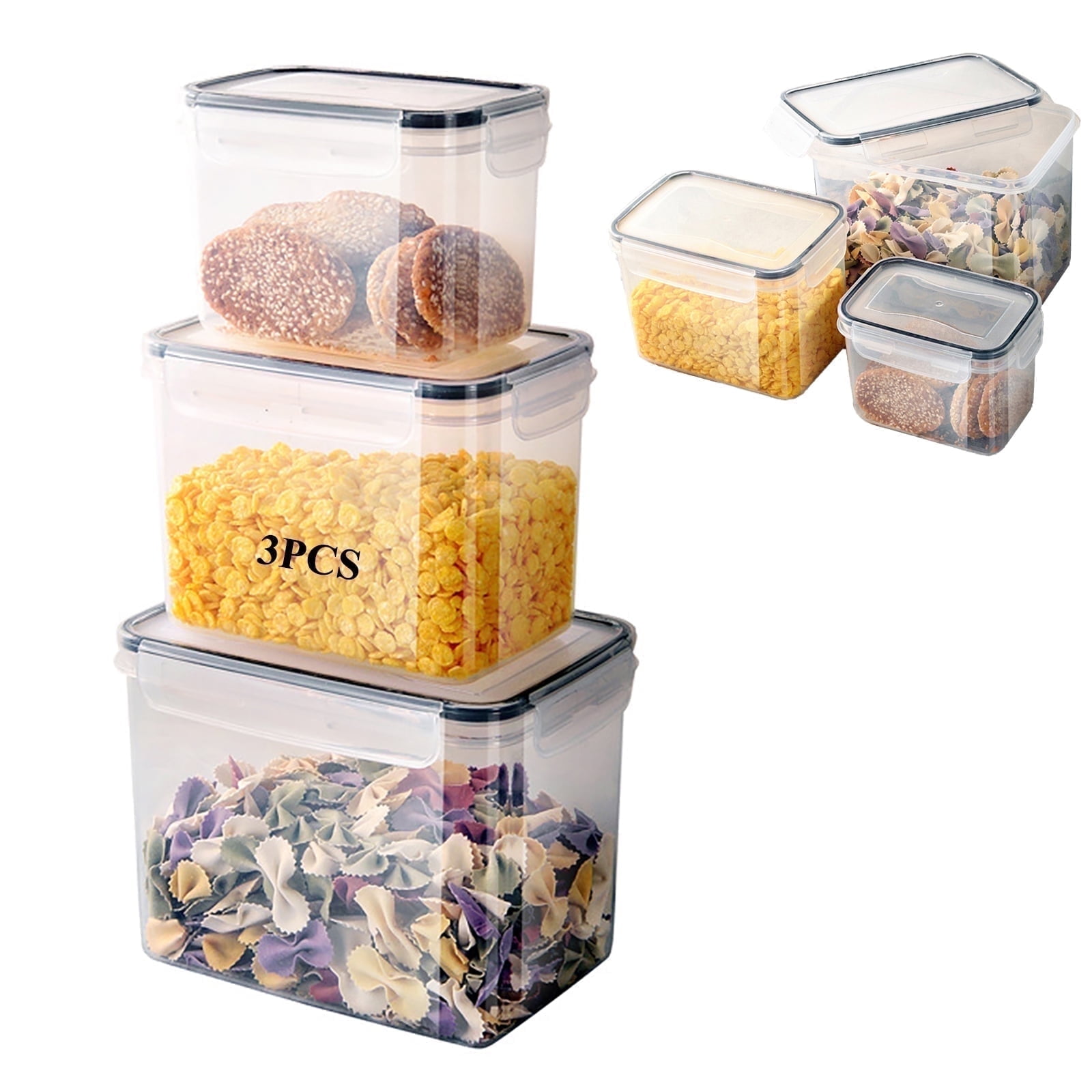 3 Pieces Plastic Food Storage Containers Airtight with Lids, BPA Free ...