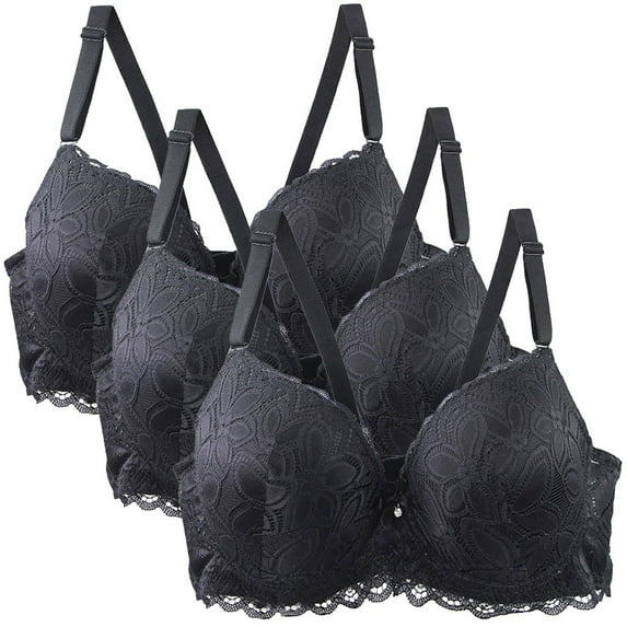 3 Pieces Plus Size Underwire Bras for Womens Floral Lace Push Up ...