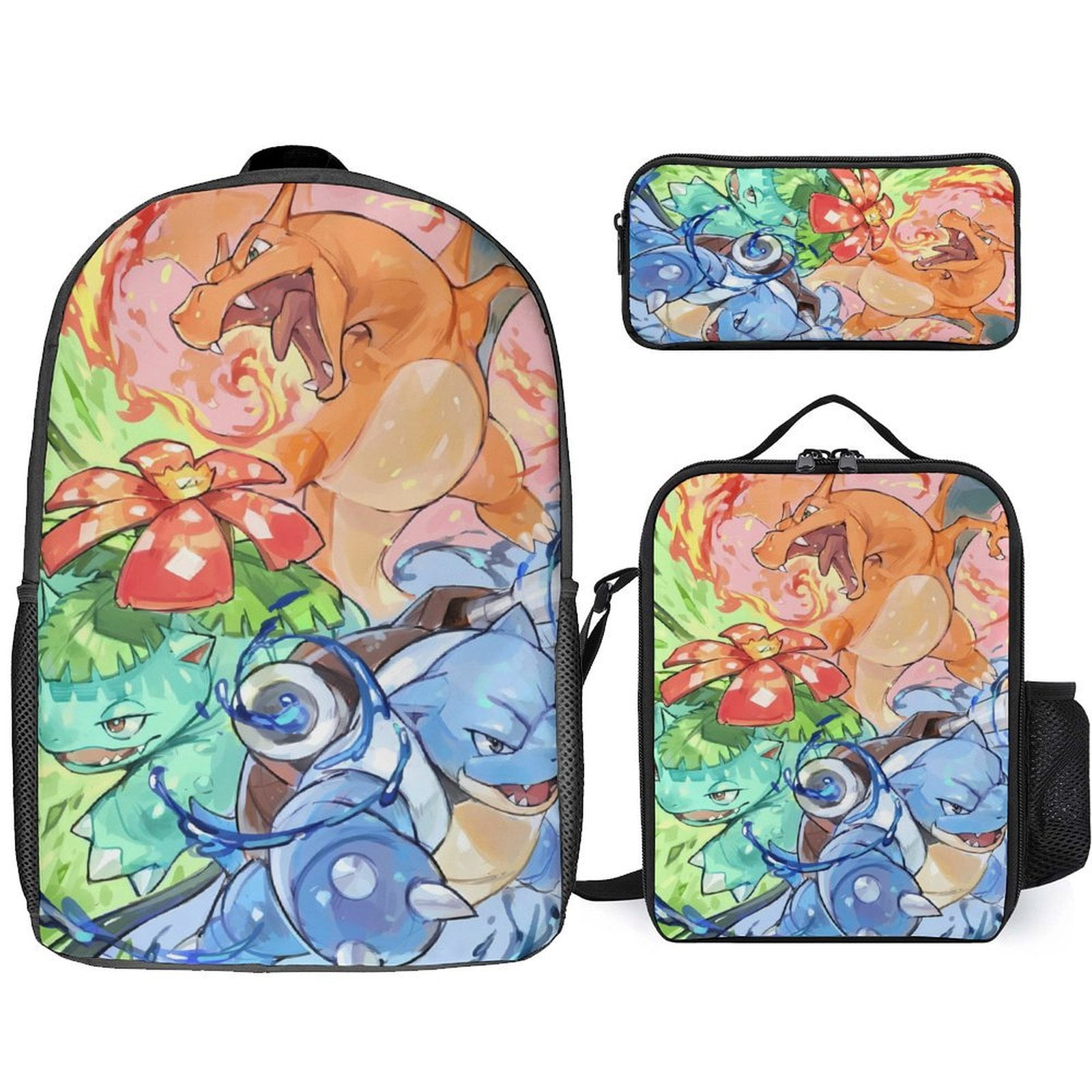 3 Pieces Po'ke-mon Backpack with Insulated Lunch Bag and Pencil Case ...